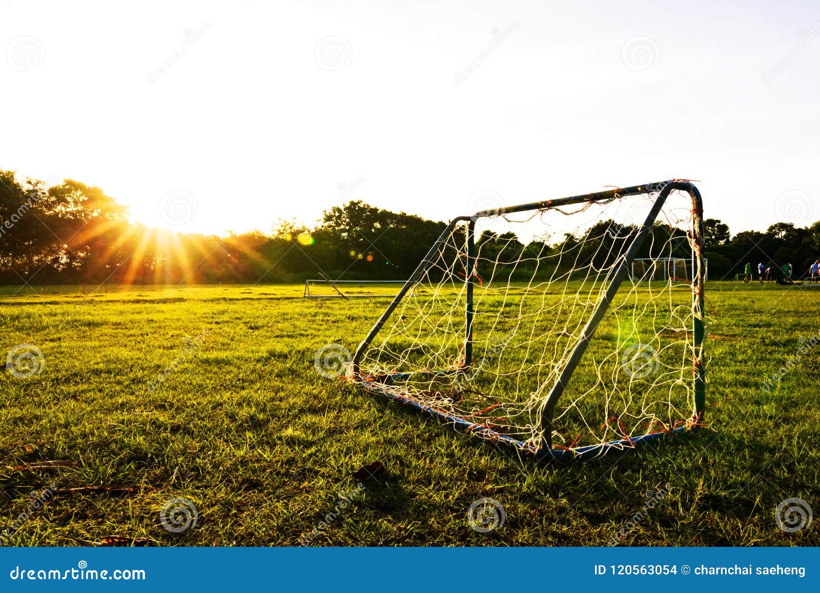 Goal Football in the Park with a Sunlight. Stock Photo - Image of play ...