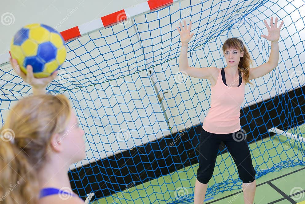 Goal Keeper Defending Handball Net Stock Image - Image of throw ...