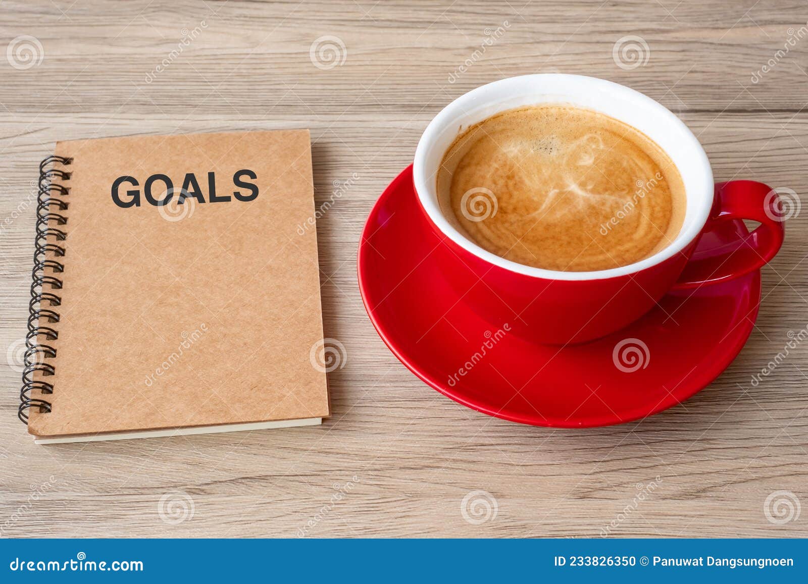 GOAL with Notebook and Coffee Cup on Wood Table. Motivation, Resolution ...