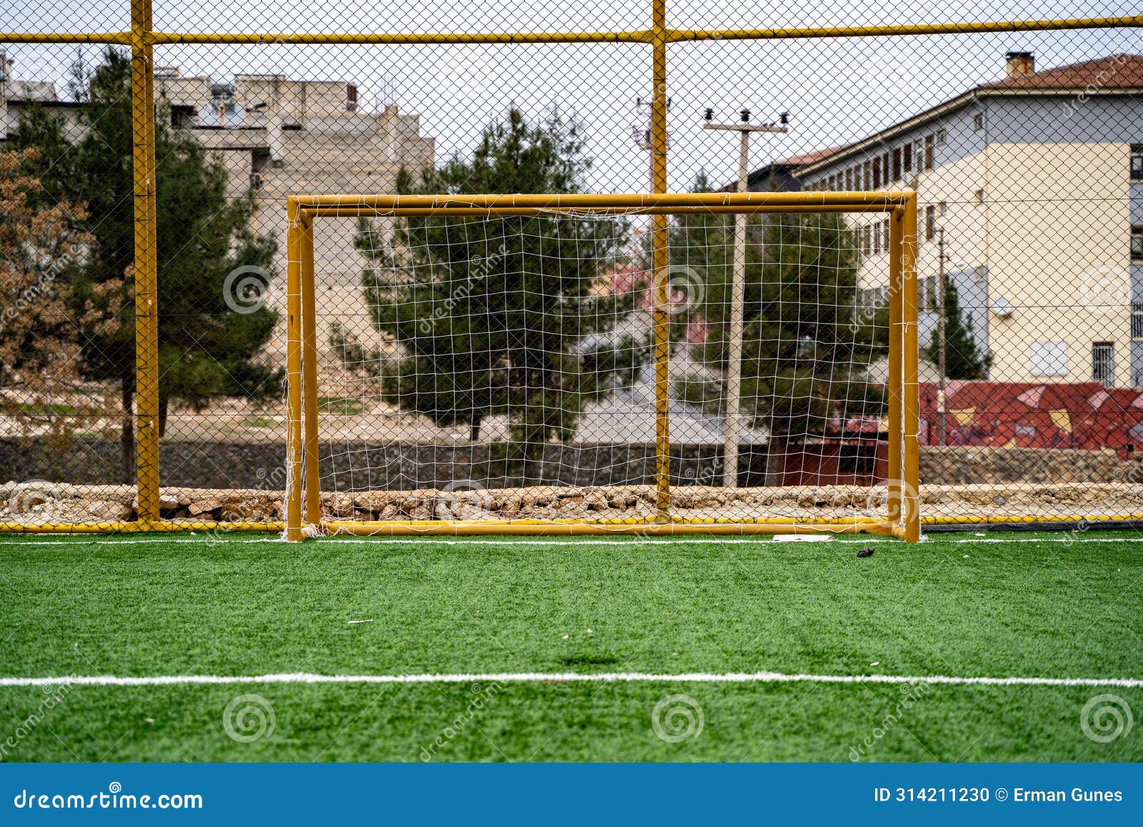 Goal Post on Artificial Grass Football Pitch Stock Photo - Image of ...