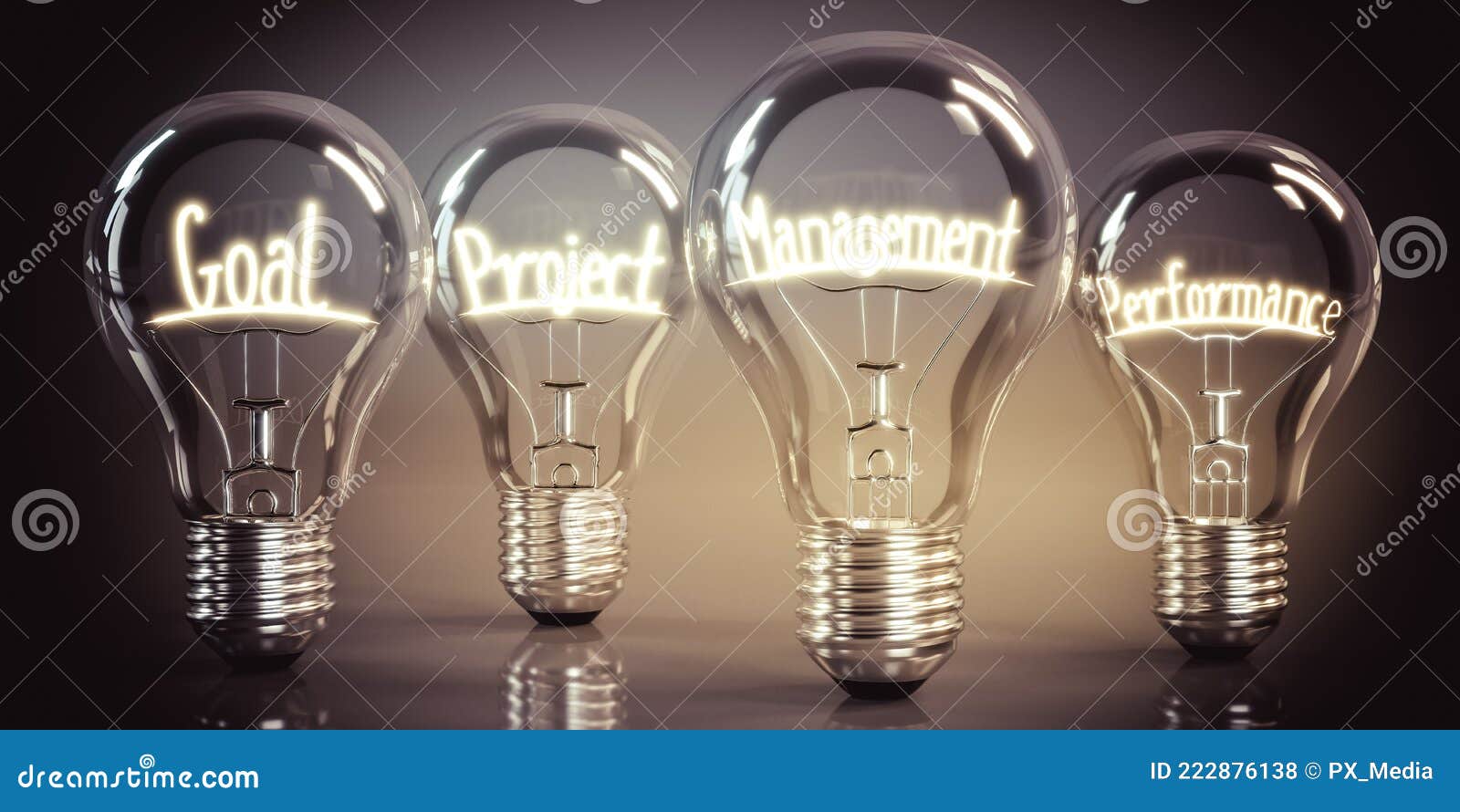 Goal, Project, Management, Performance - Shining Four Light Bulbs - 3D ...