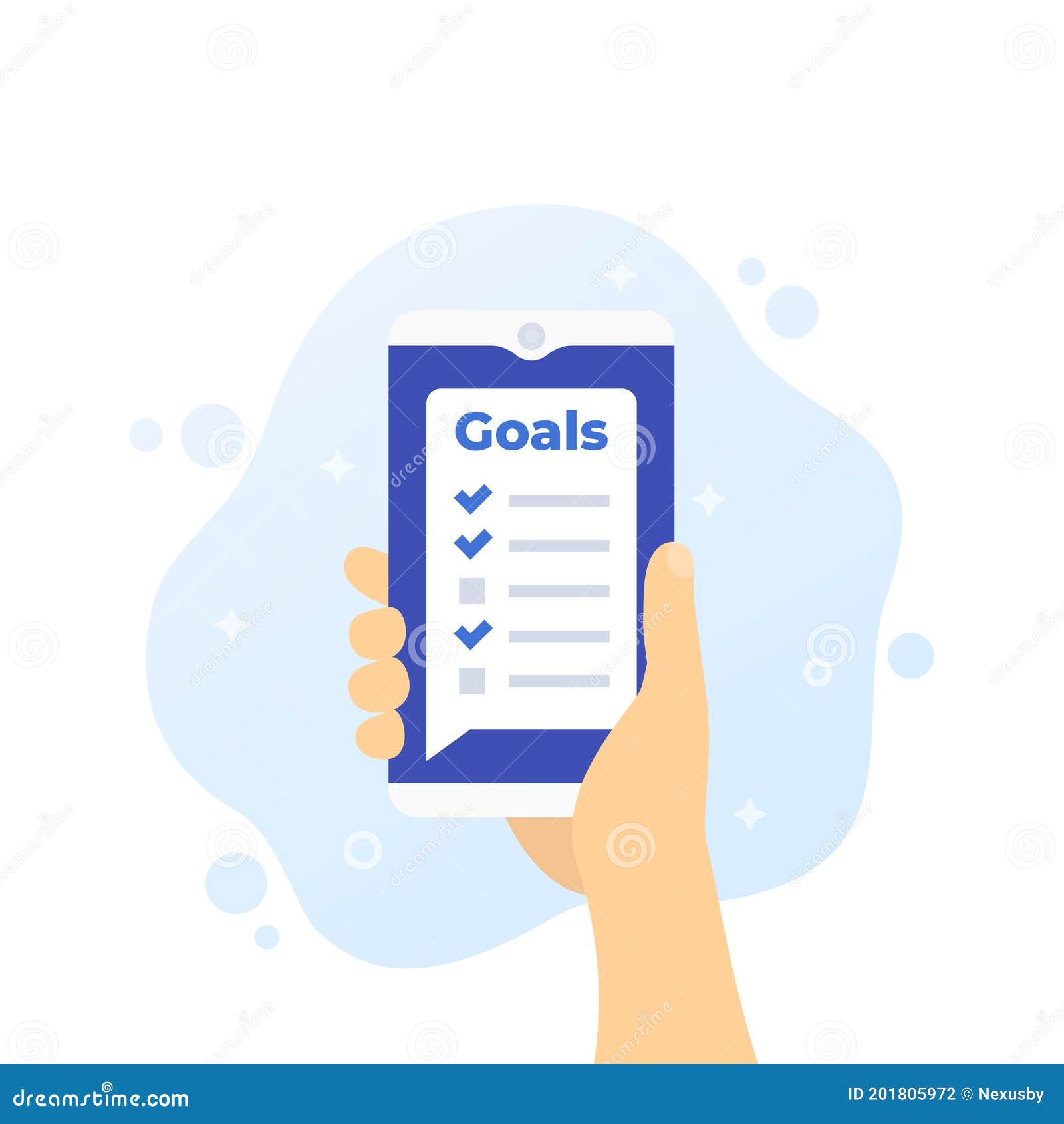 Goal Setting App in Smartphone, Phone in Hand Stock Vector ...