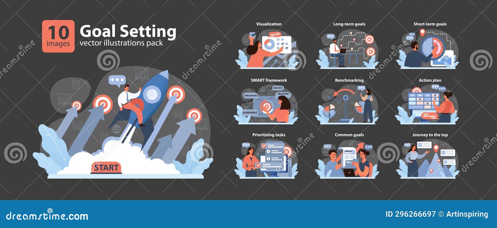 Goal Setting Set. Flat Vector Illustration Stock Illustration ...