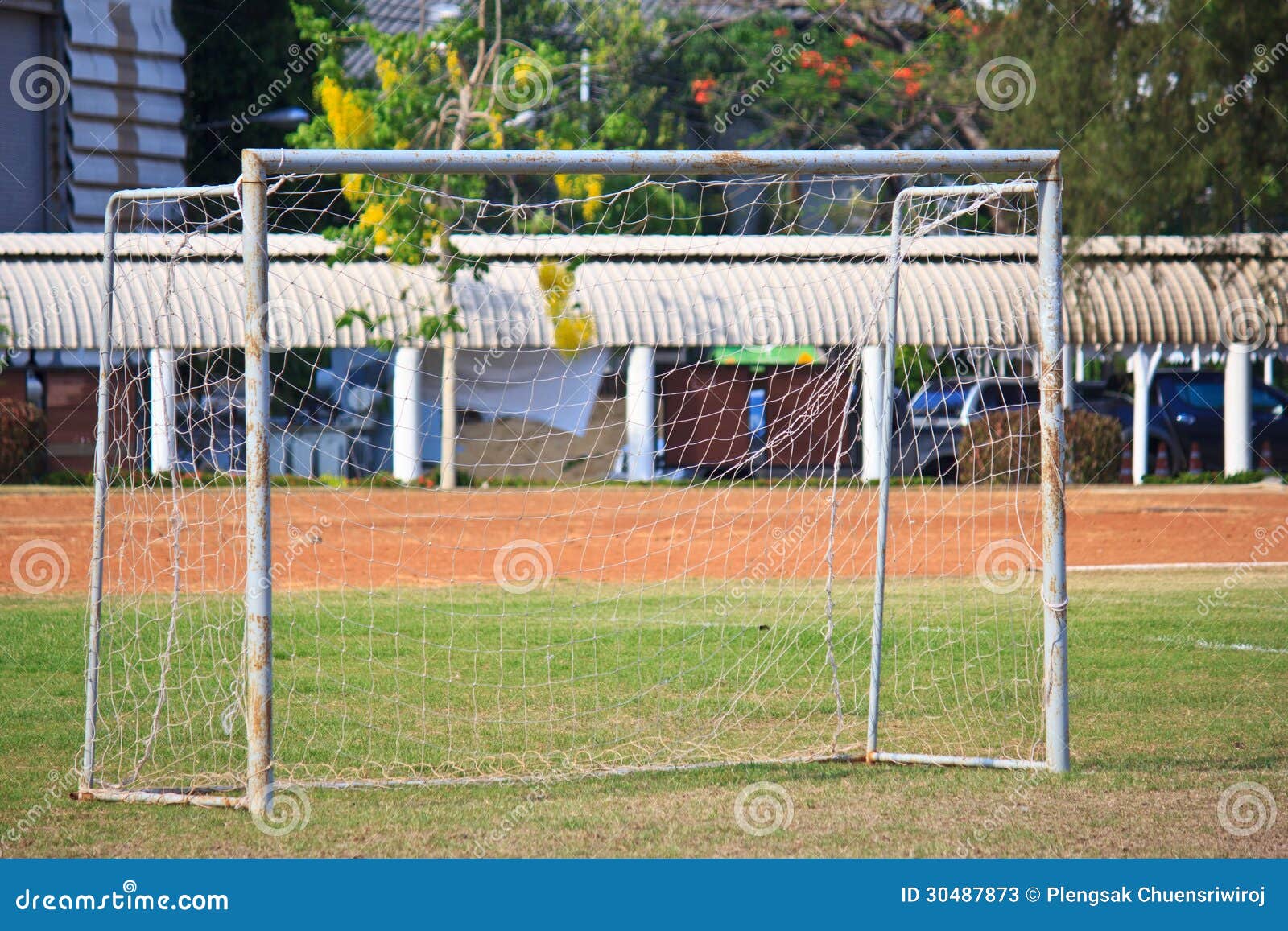 Goal on Soccer Field Close Up Stock Image - Image of exercise, pattern ...