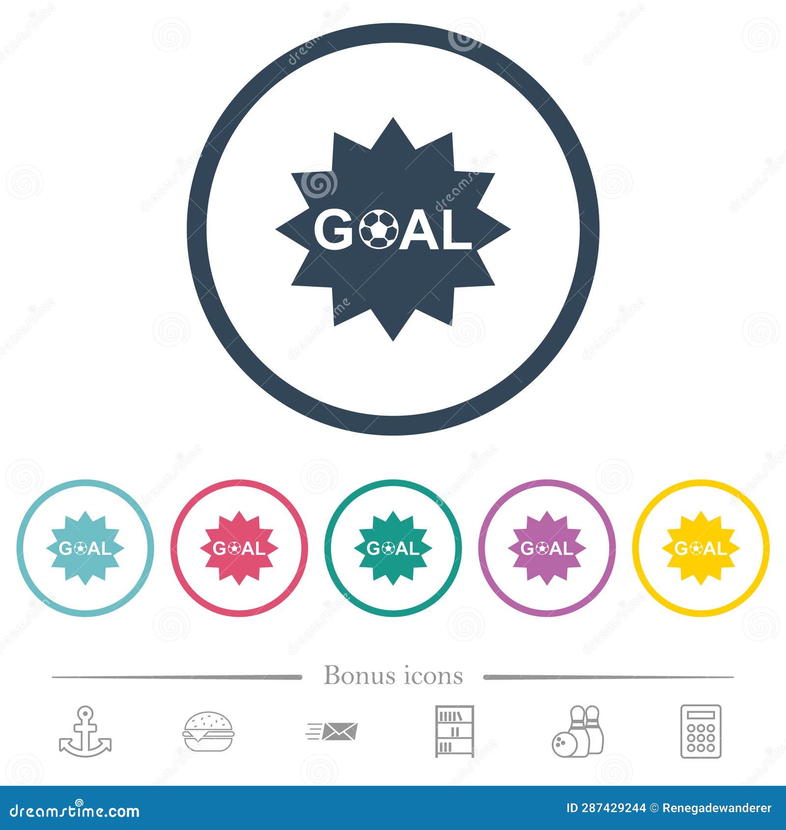 Goal Sticker with Sharp Edges Solid Flat Color Icons in Round Outlines ...