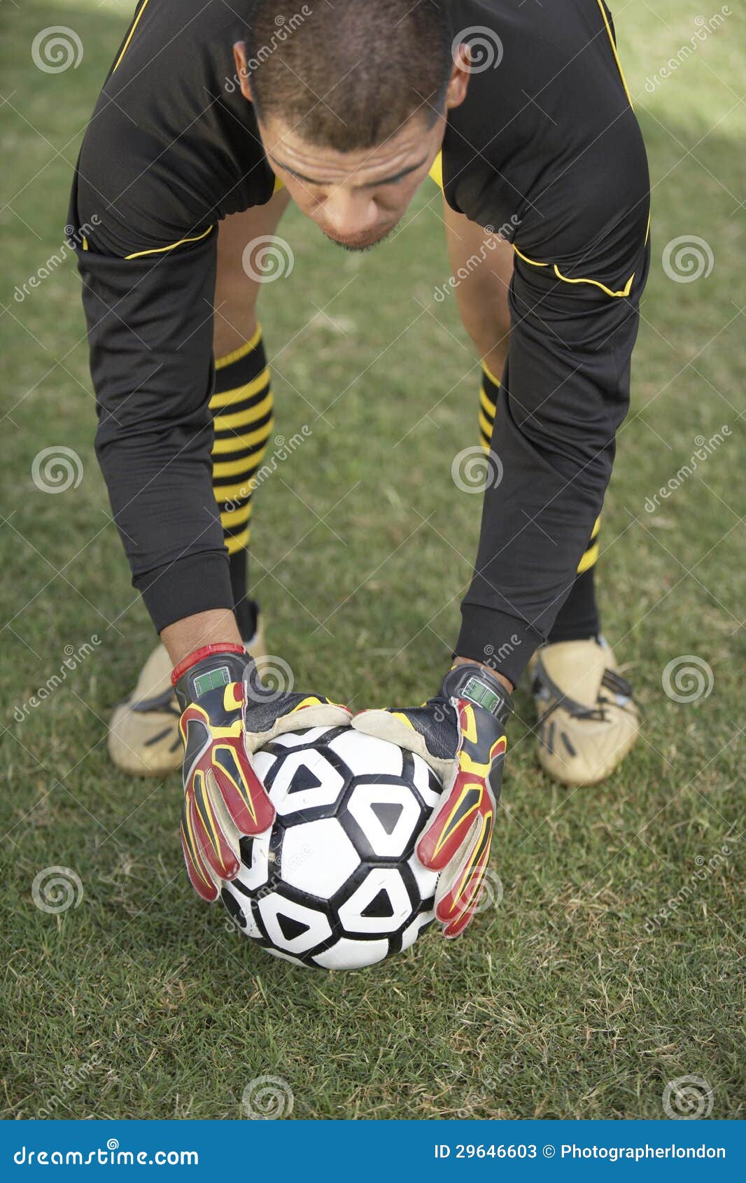 Goalkeeper Keeping the Ball To Hit a Shot Stock Image - Image of latin ...