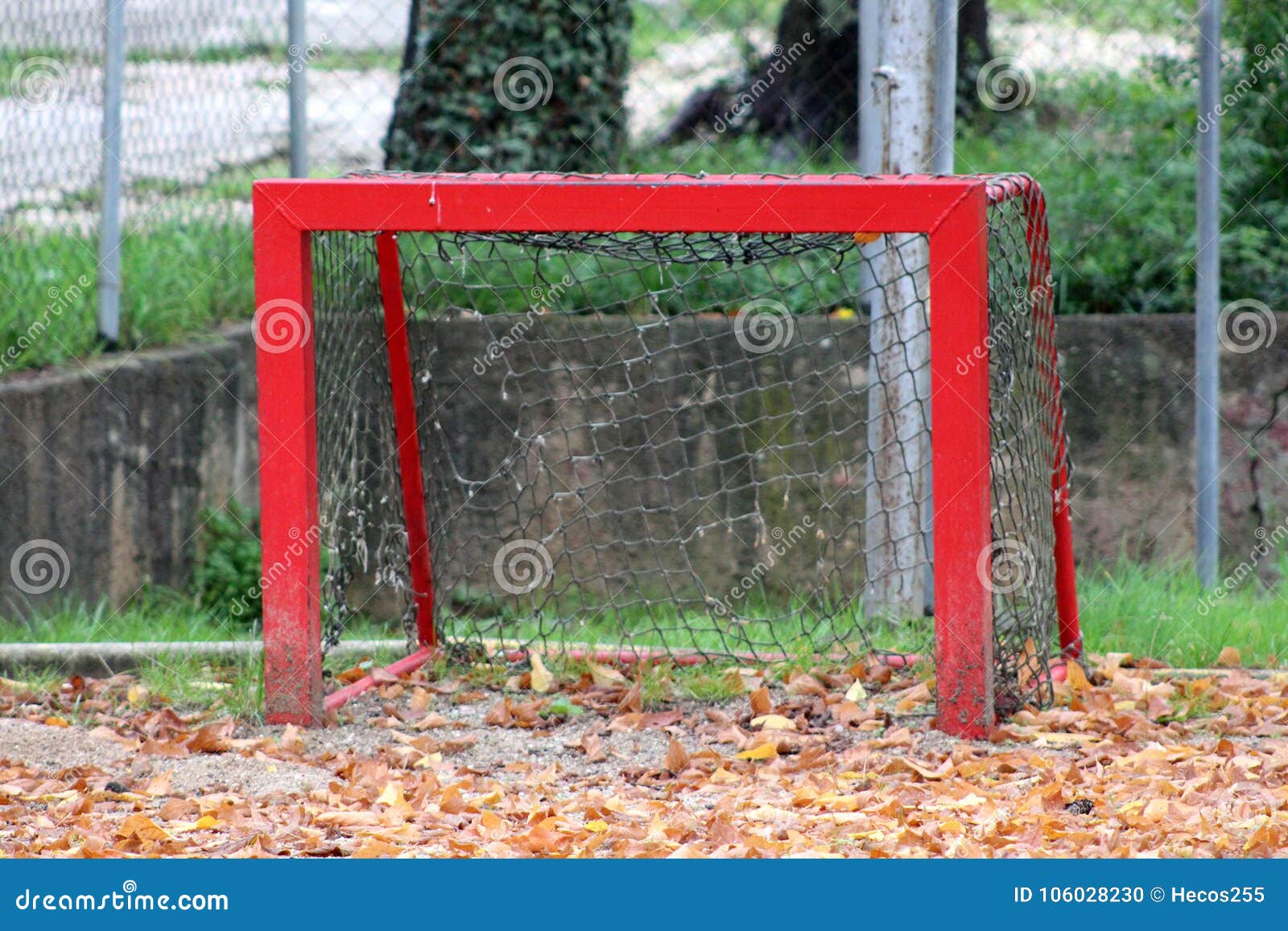 Goalpost with Broken Net on Fallen Leaves Playground Stock Photo ...