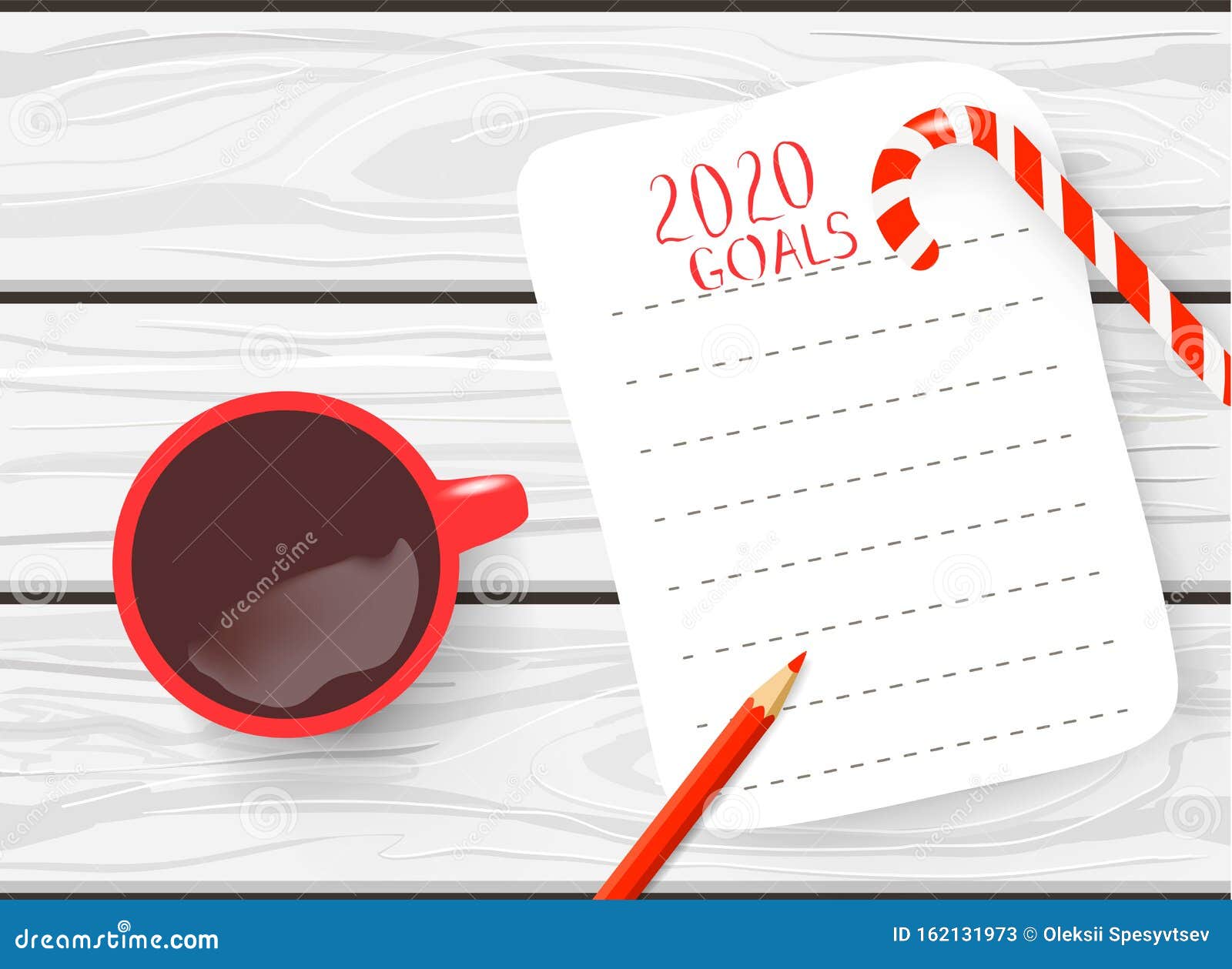Hand Drawn Mockup of New Year 2020 Goals and Resolutions. Flay Lay with ...