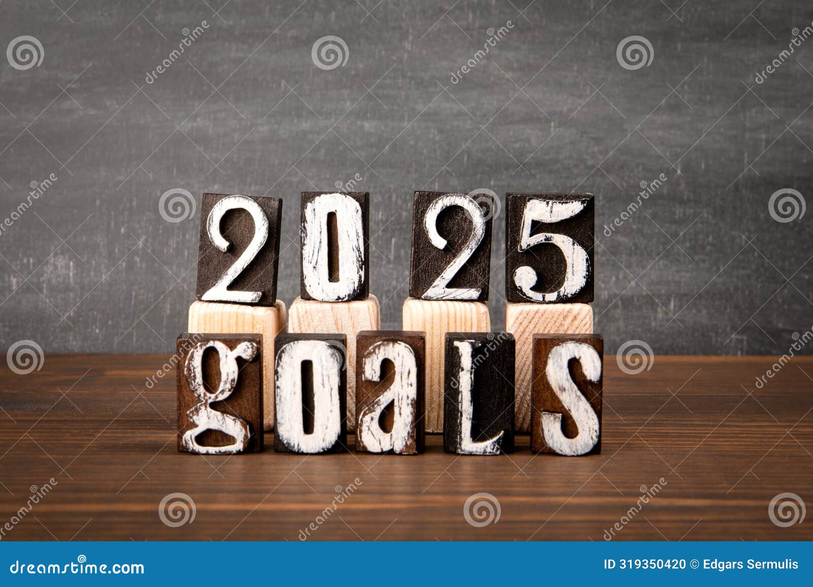 2025 Goals Concept. Alphabet Blocks on Wood Texture Background Stock ...