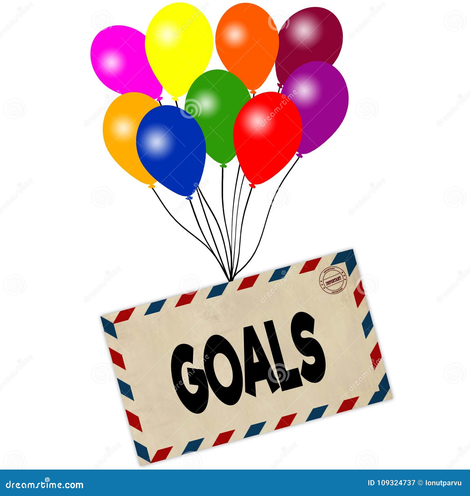GOALS on Envelope Pulled by Coloured Balloons Isolated on White ...