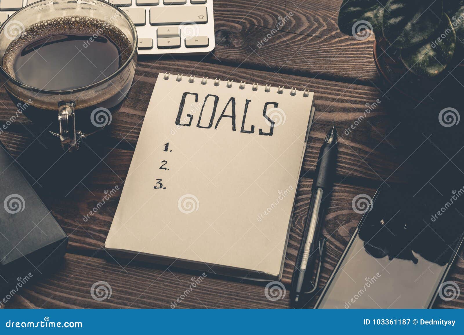 Goals List on Notepad on Work Table, Motivation Strategy Concept Stock ...
