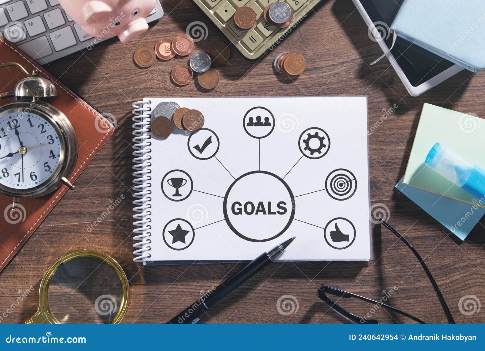 Goals on Notepad with a Business Objects Stock Photo - Image of ...