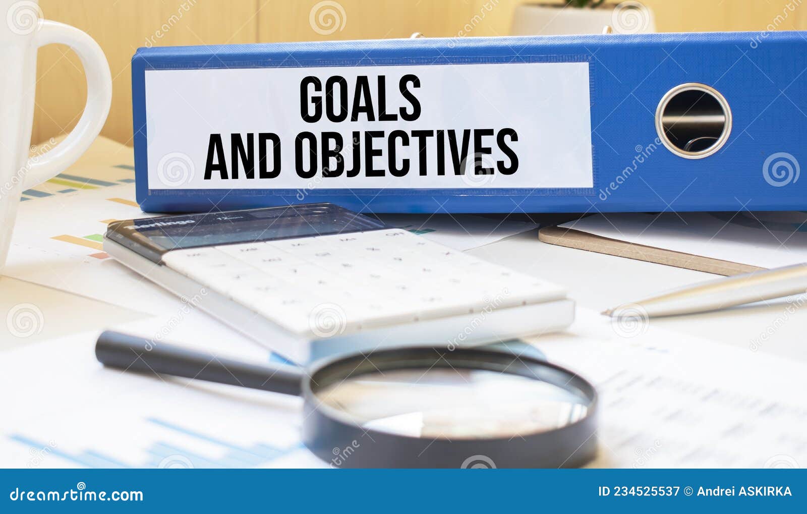 Goals and Objectives Words on Labels with Document Binders Stock Image ...