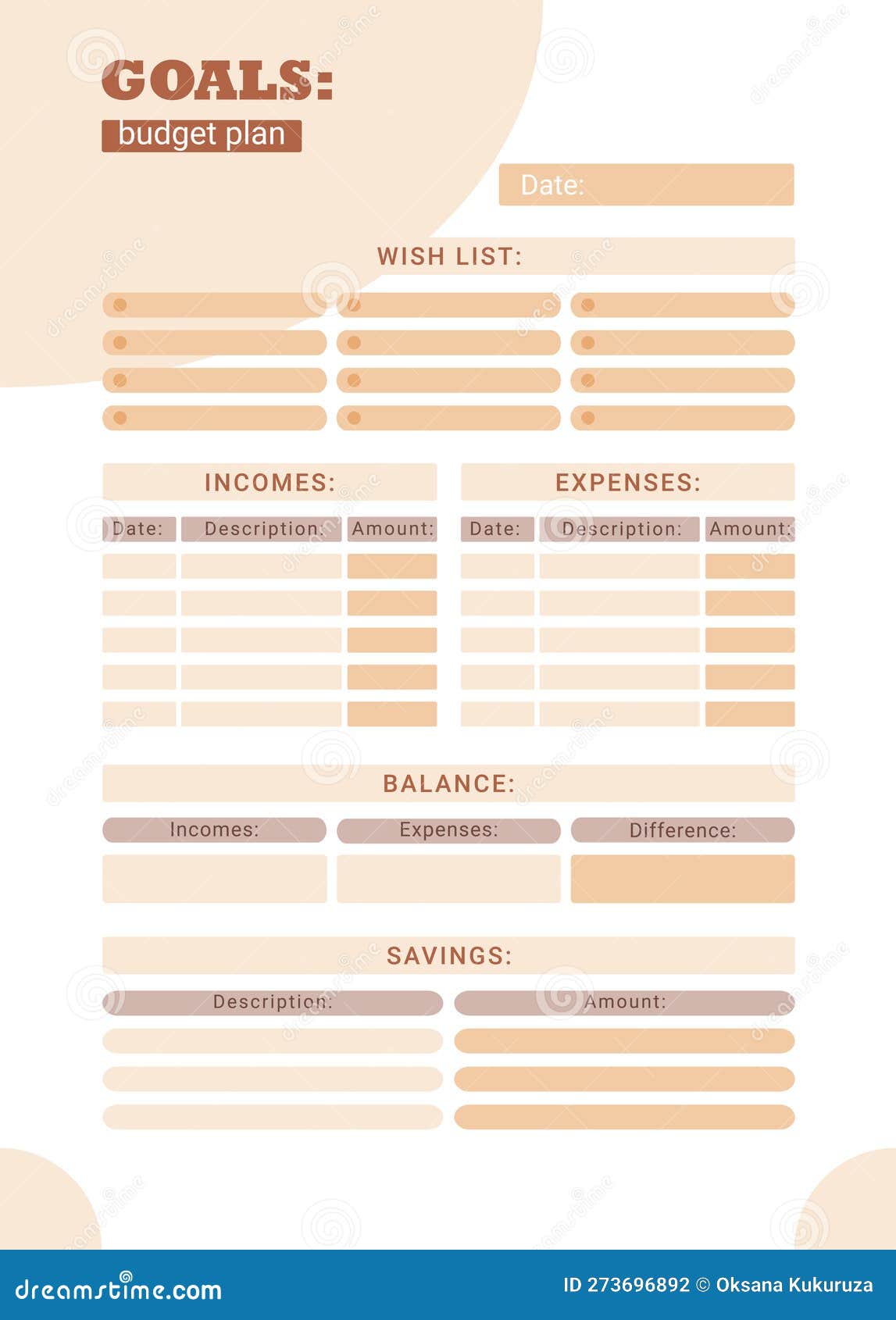 Goals of Personal Monthly Budget Planner, Vector Illustration. Stock ...