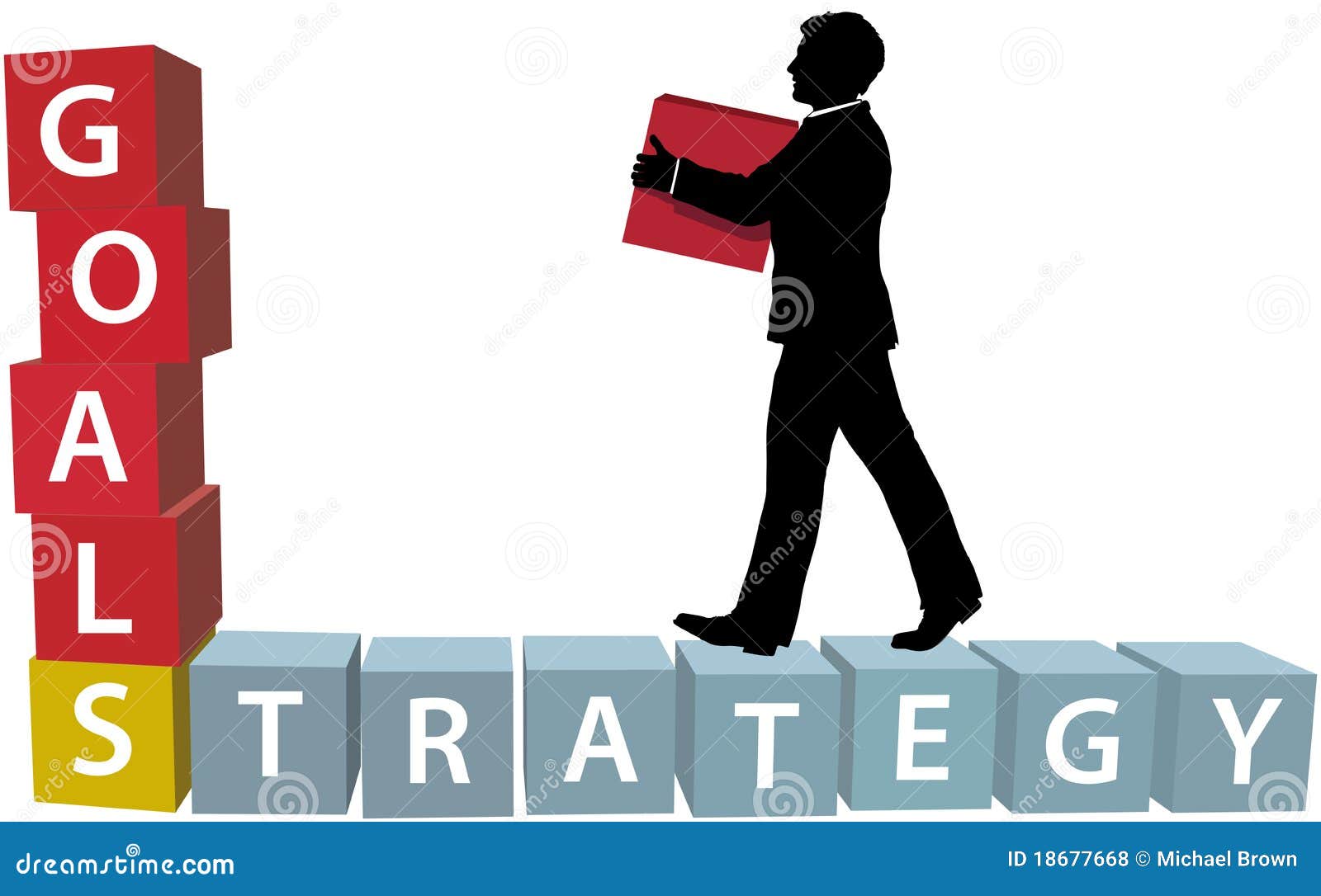 GOALS STRATEGY Man Builds Business Blocks Stock Vector - Illustration ...