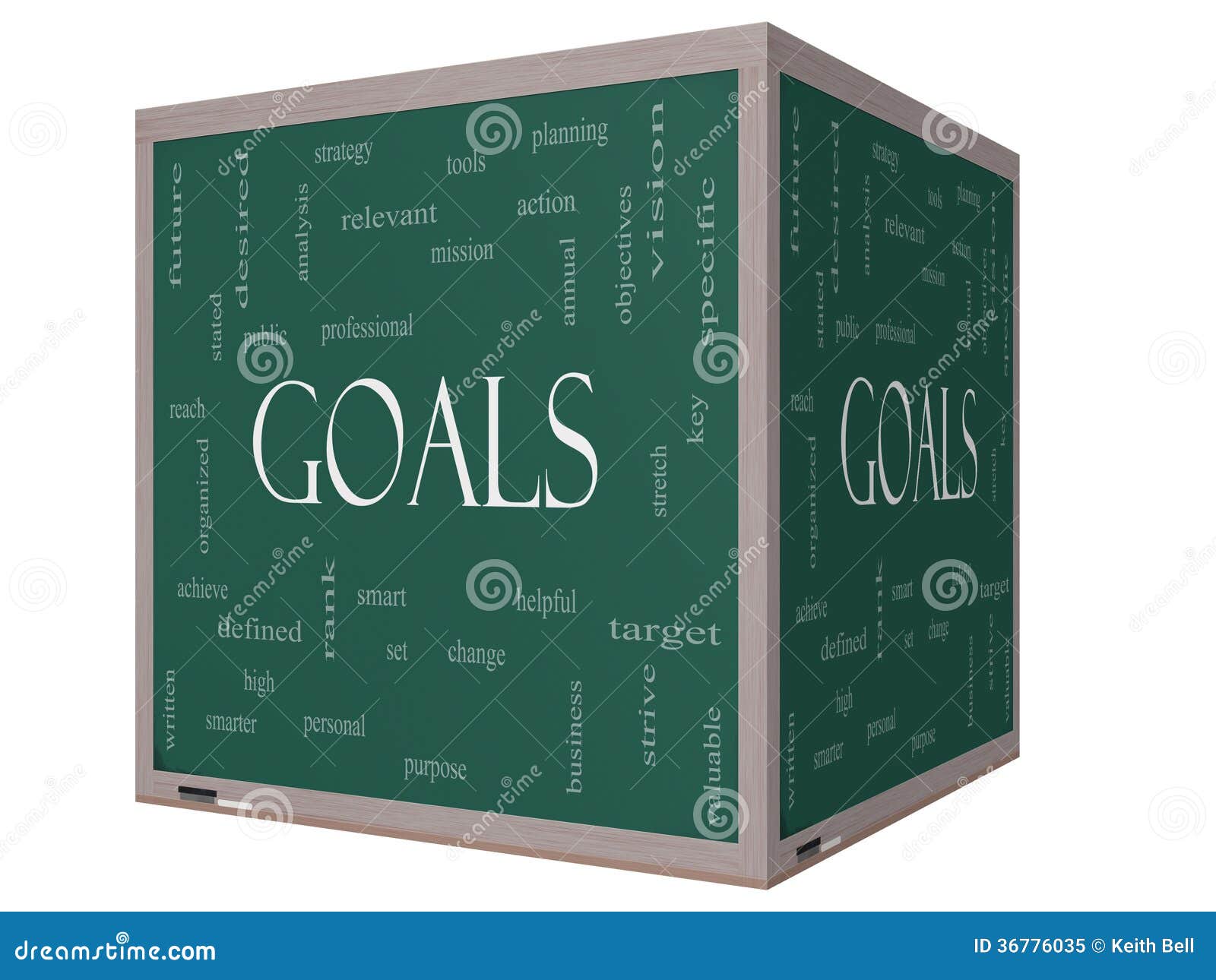 Goals Word Cloud Concept on a 3D Cube Blackboard Stock Illustration ...