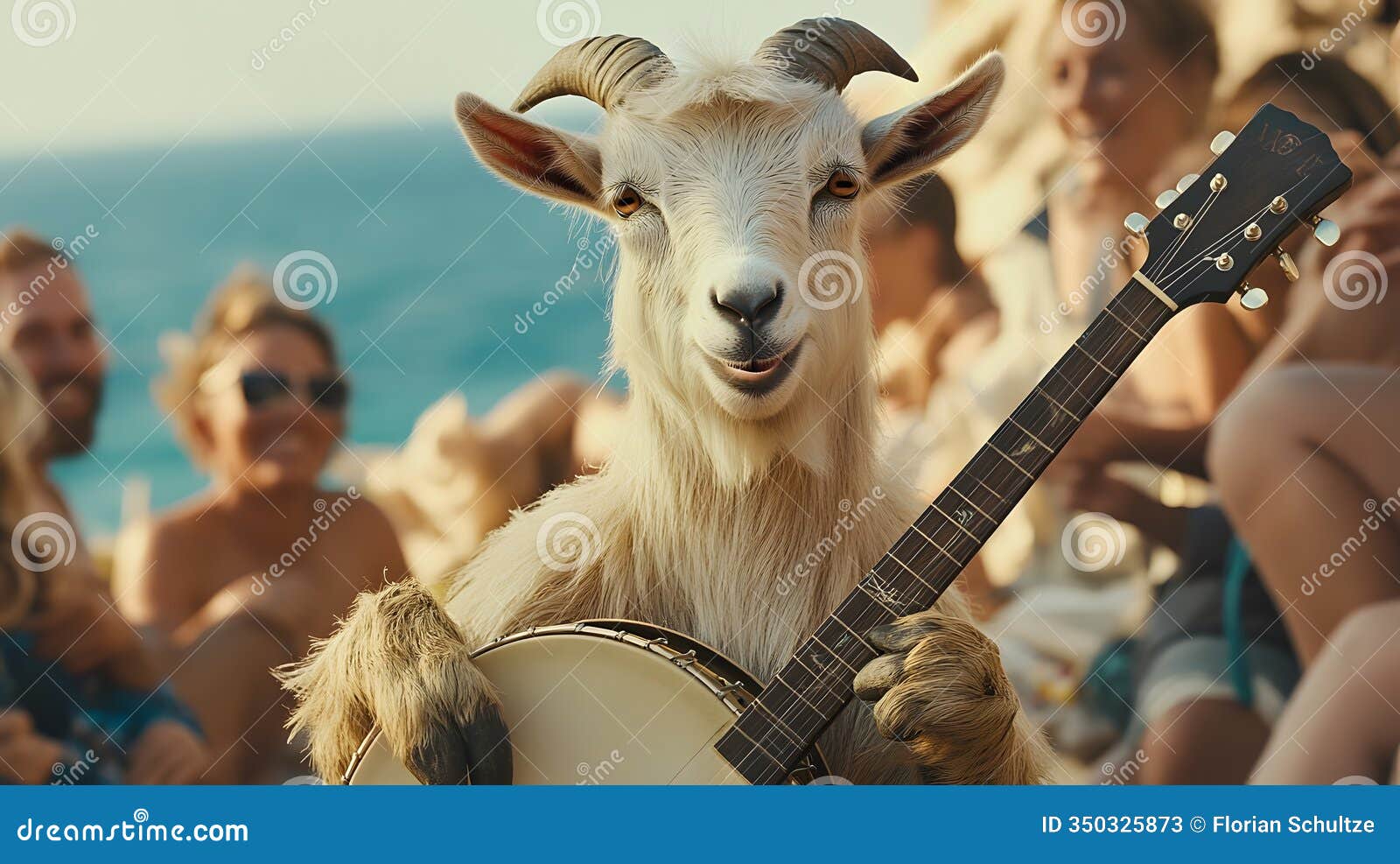 A Goat with a Banjo Playing in Front of People Stock Illustration ...