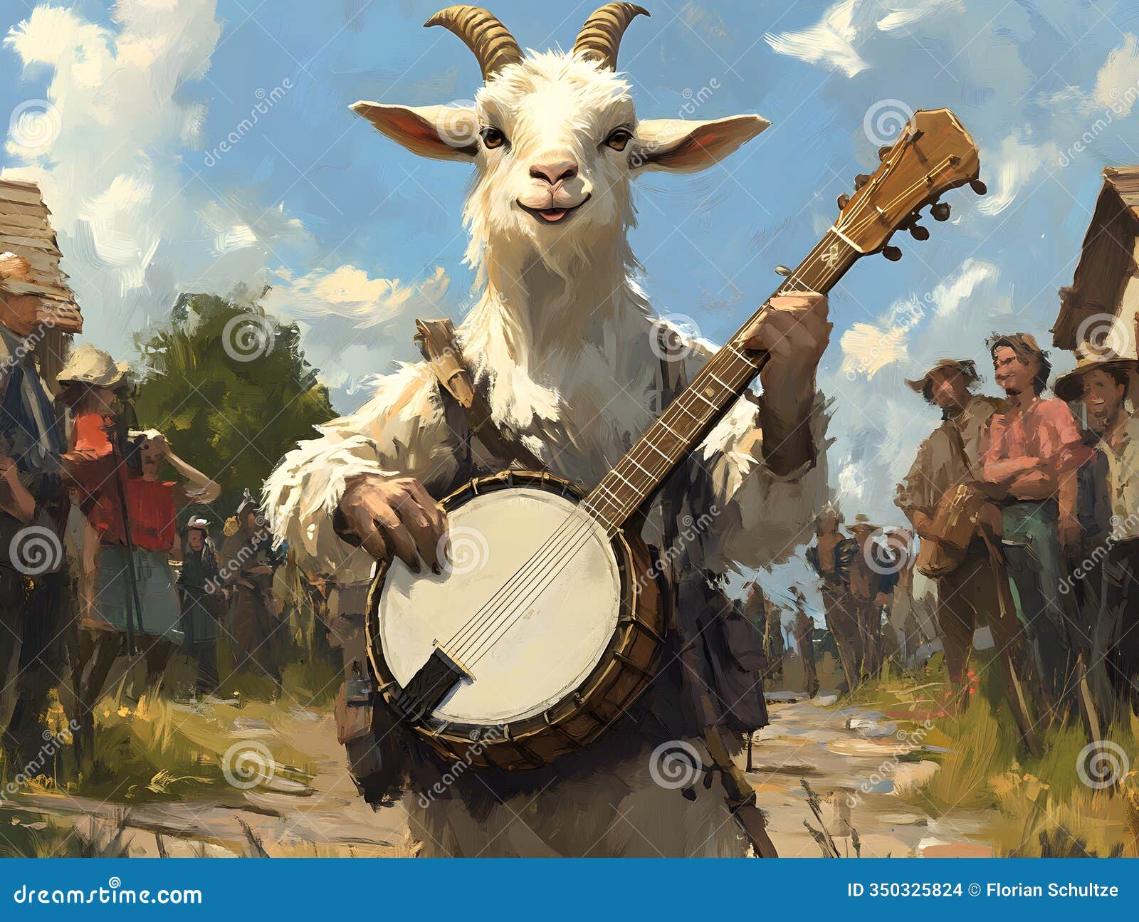 A Goat with a Banjo Playing in Front of People Stock Illustration ...