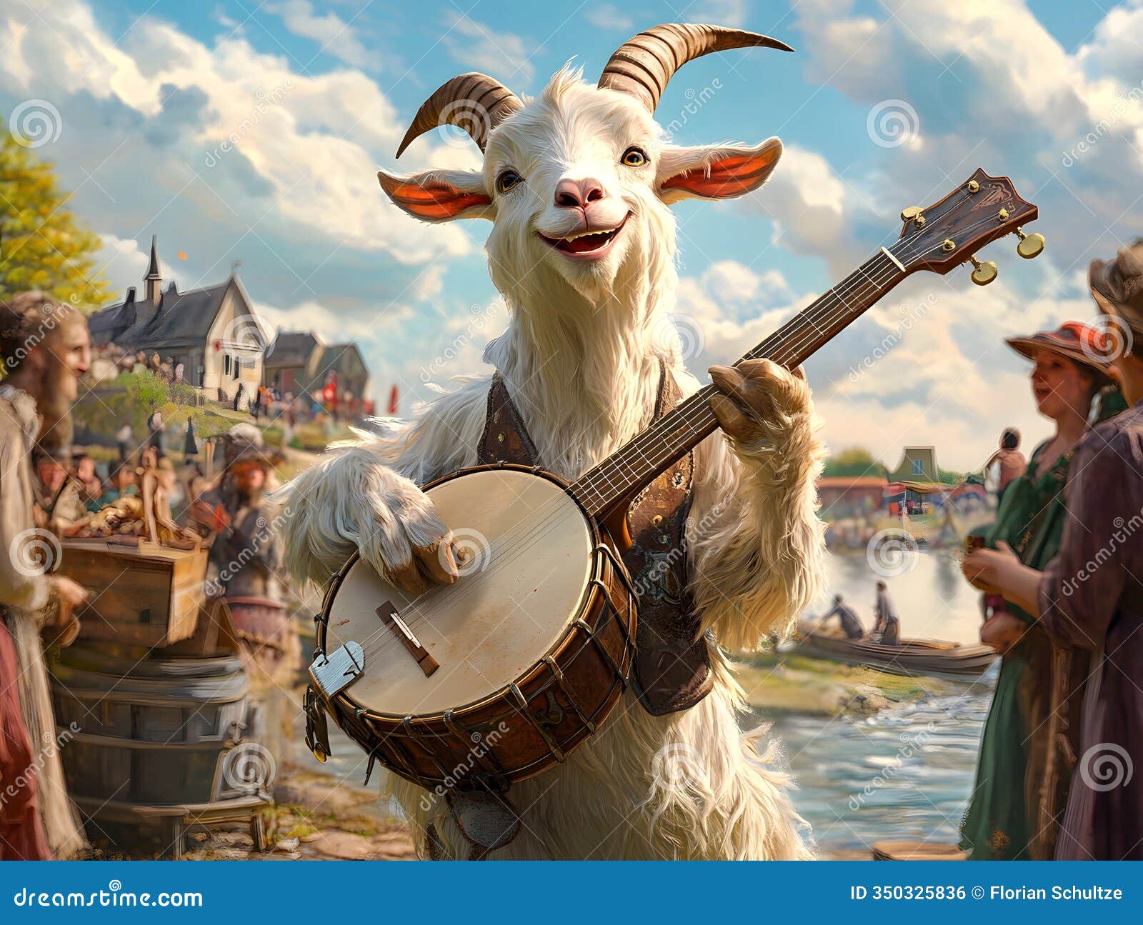 A Goat with a Banjo Playing in Front of People Stock Illustration ...