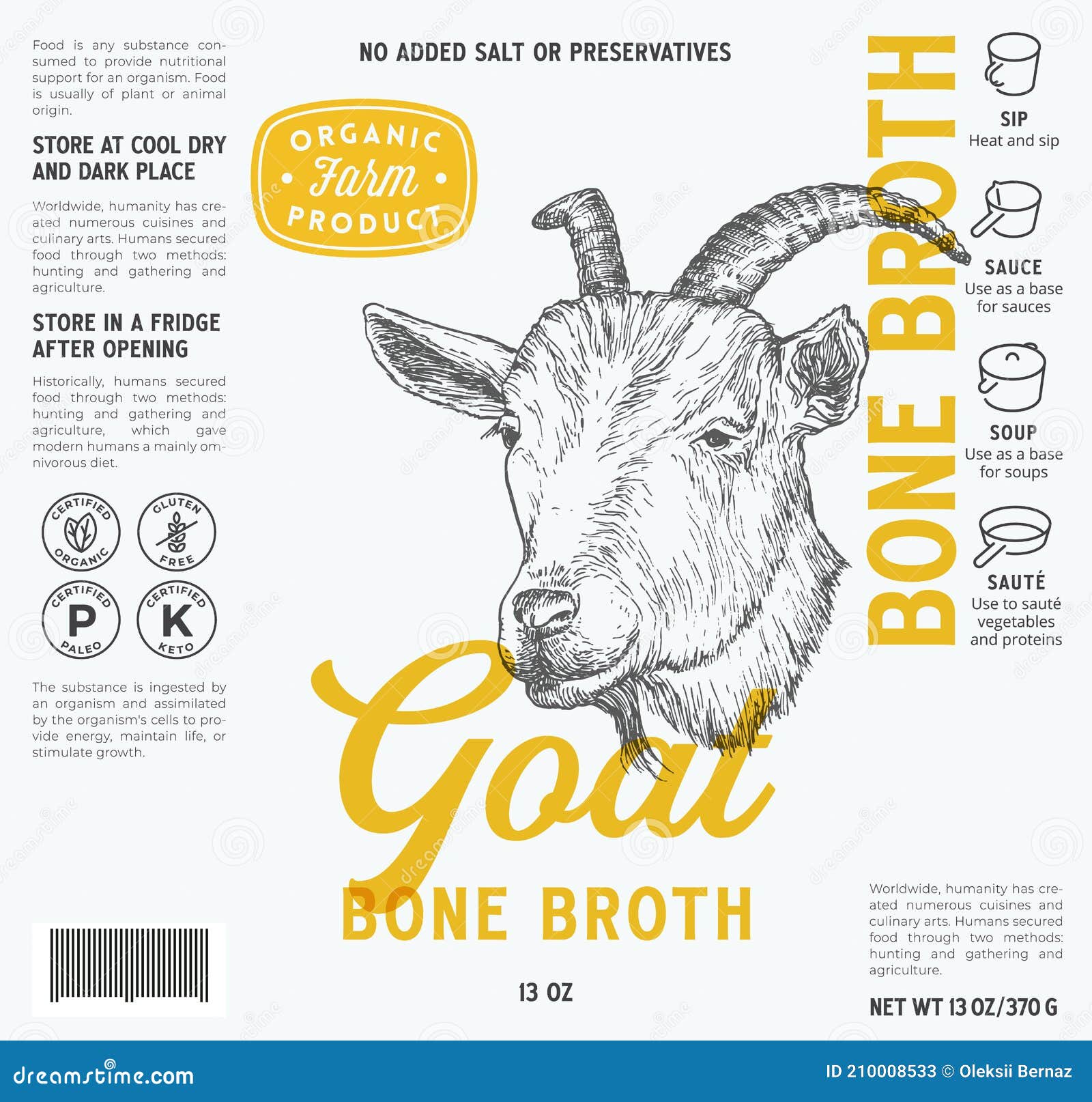 Goat Bone Broth Label Template. Abstract Vector Food Packaging Design ...