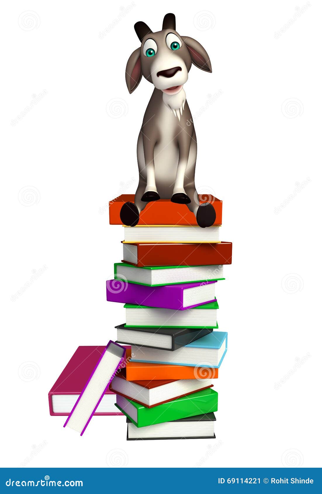 Goat Cartoon Character with Book Stack Stock Illustration ...