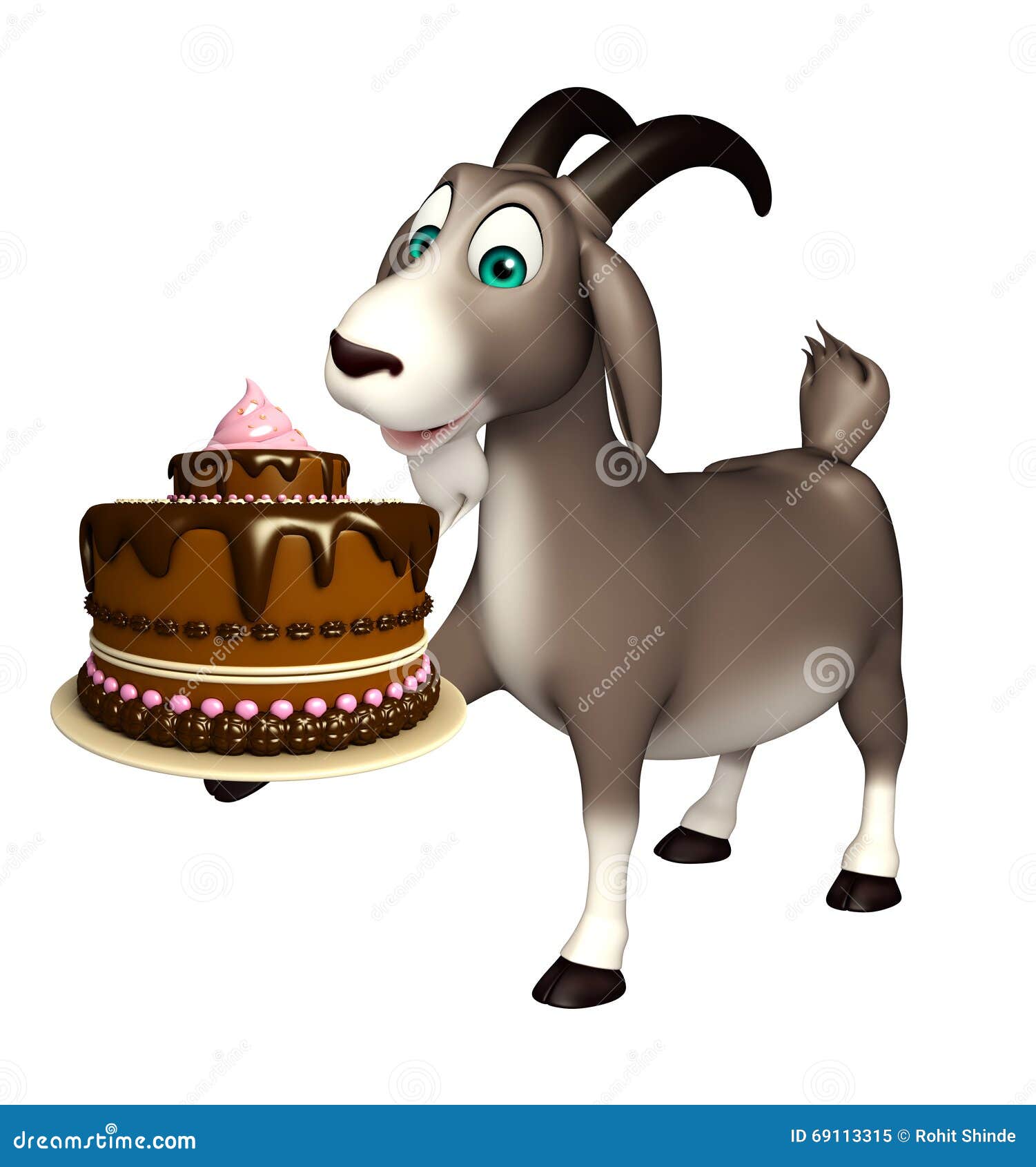Goat Cartoon Character with Cake Stock Illustration - Illustration of ...