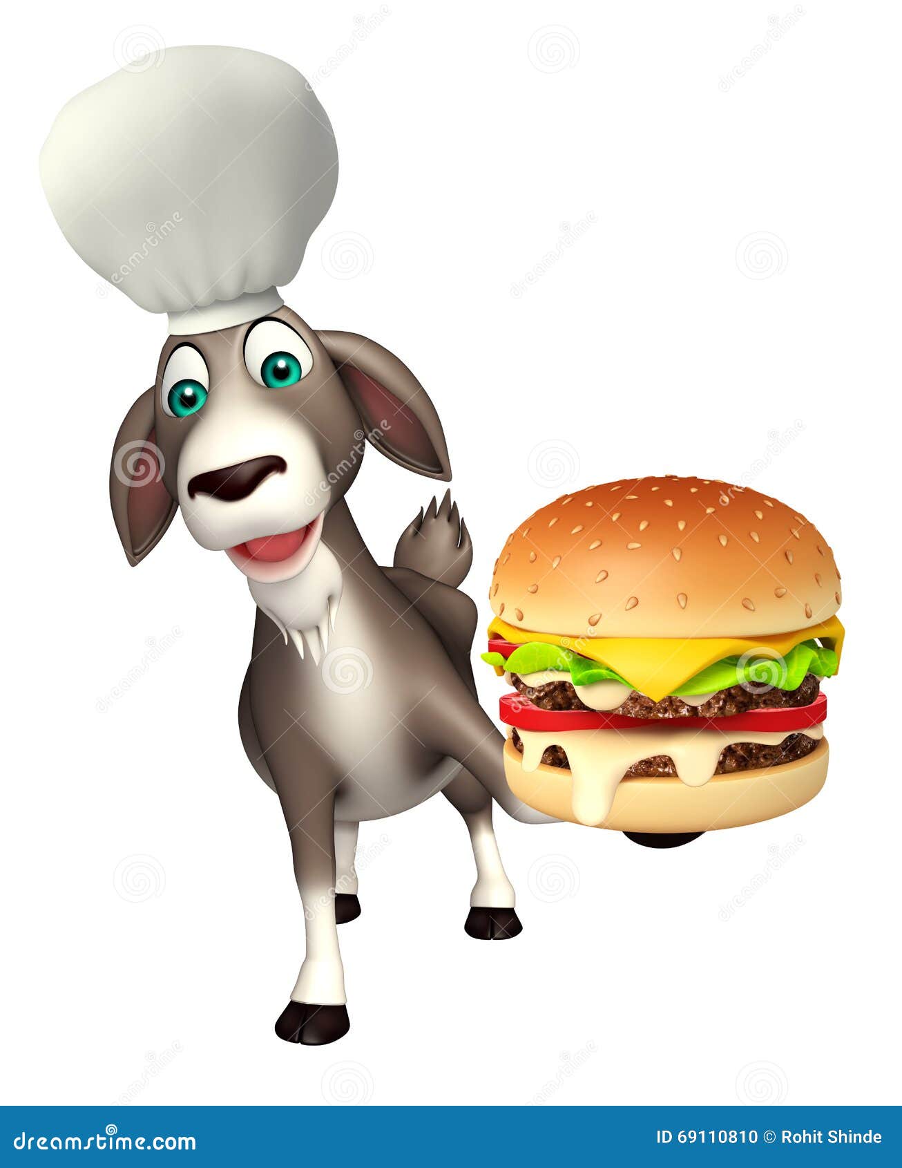 Goat Cartoon Character with Chef Hat and Burger Stock Illustration ...