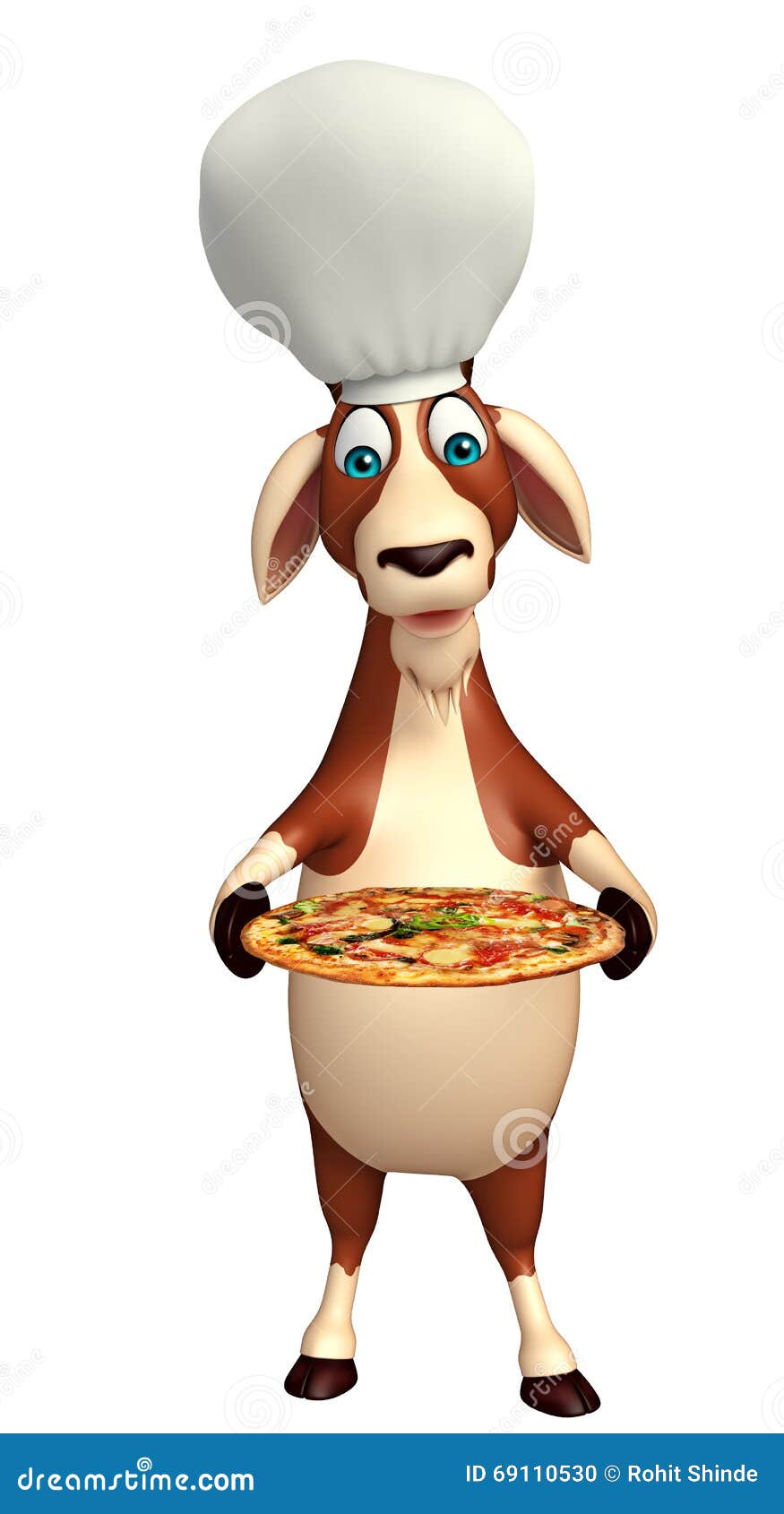 Goat Cartoon Character with Chef Hat and Pizza Stock Illustration ...