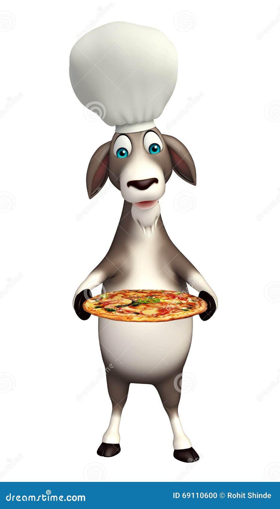 Goat Cartoon Character with Chef Hat and Pizza Stock Illustration ...