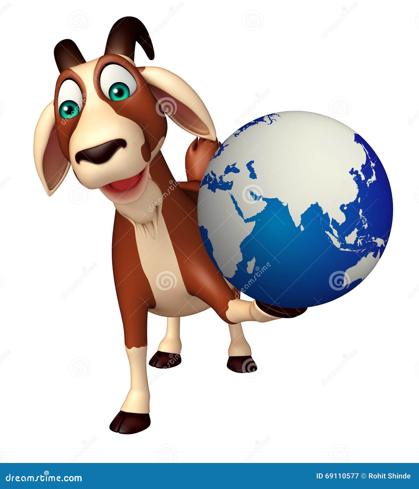 Goat Cartoon Character with Earth Stock Illustration - Illustration of ...