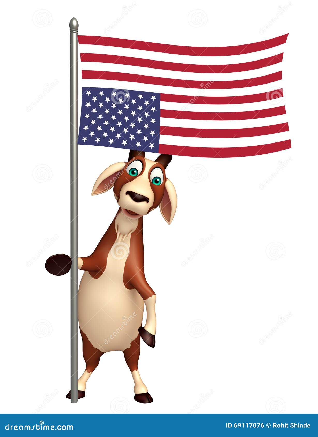 Goat Cartoon Character with Flag Stock Illustration - Illustration of ...