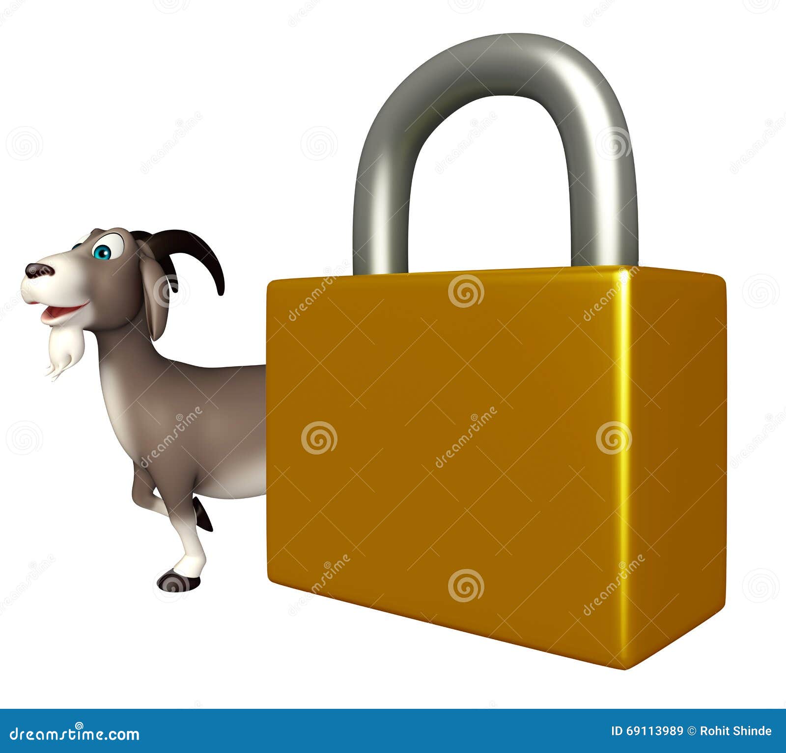 Goat Cartoon Character with Lock Stock Illustration - Illustration of ...
