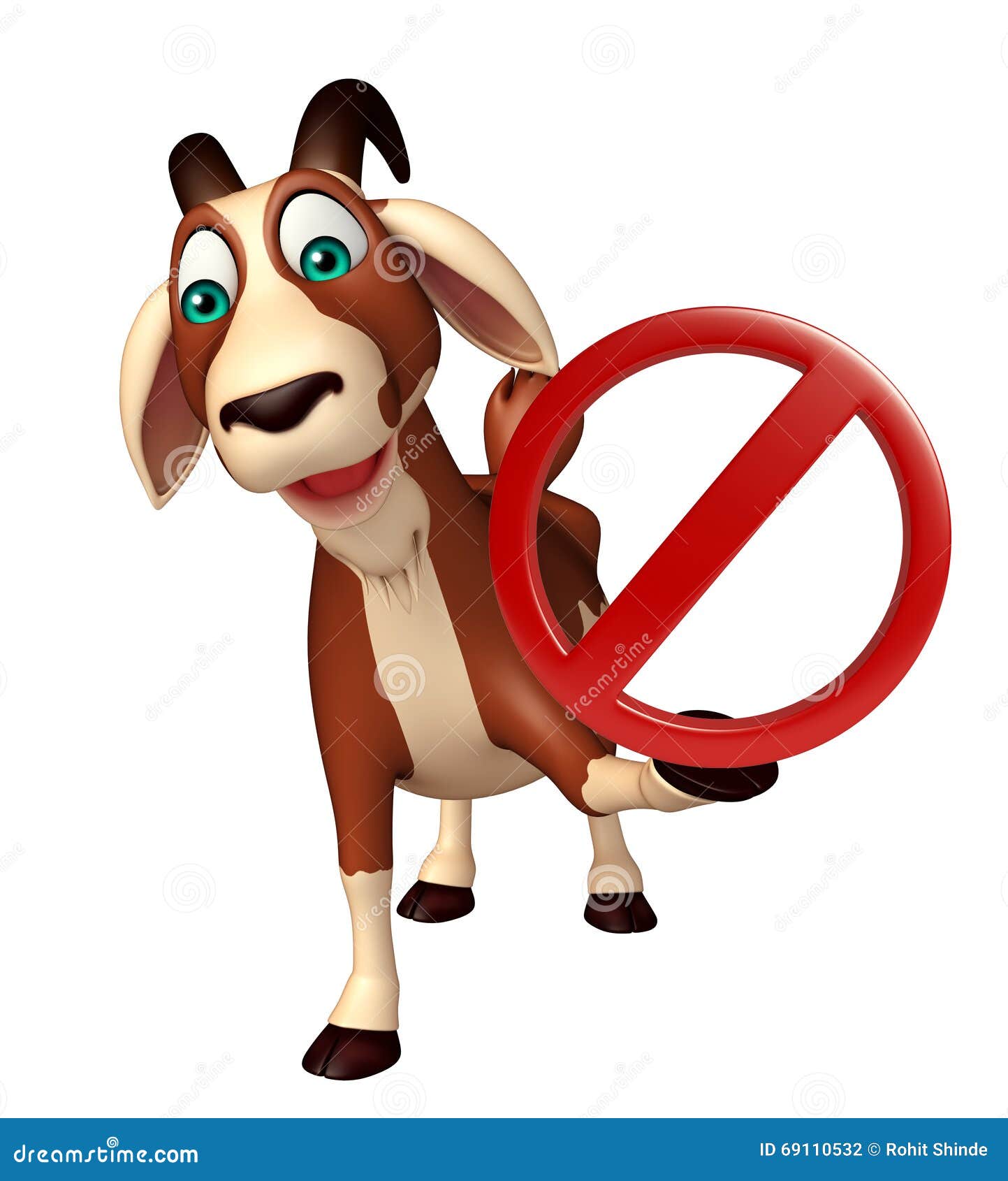 Goat Cartoon Character with Stop Sign Stock Illustration - Illustration ...