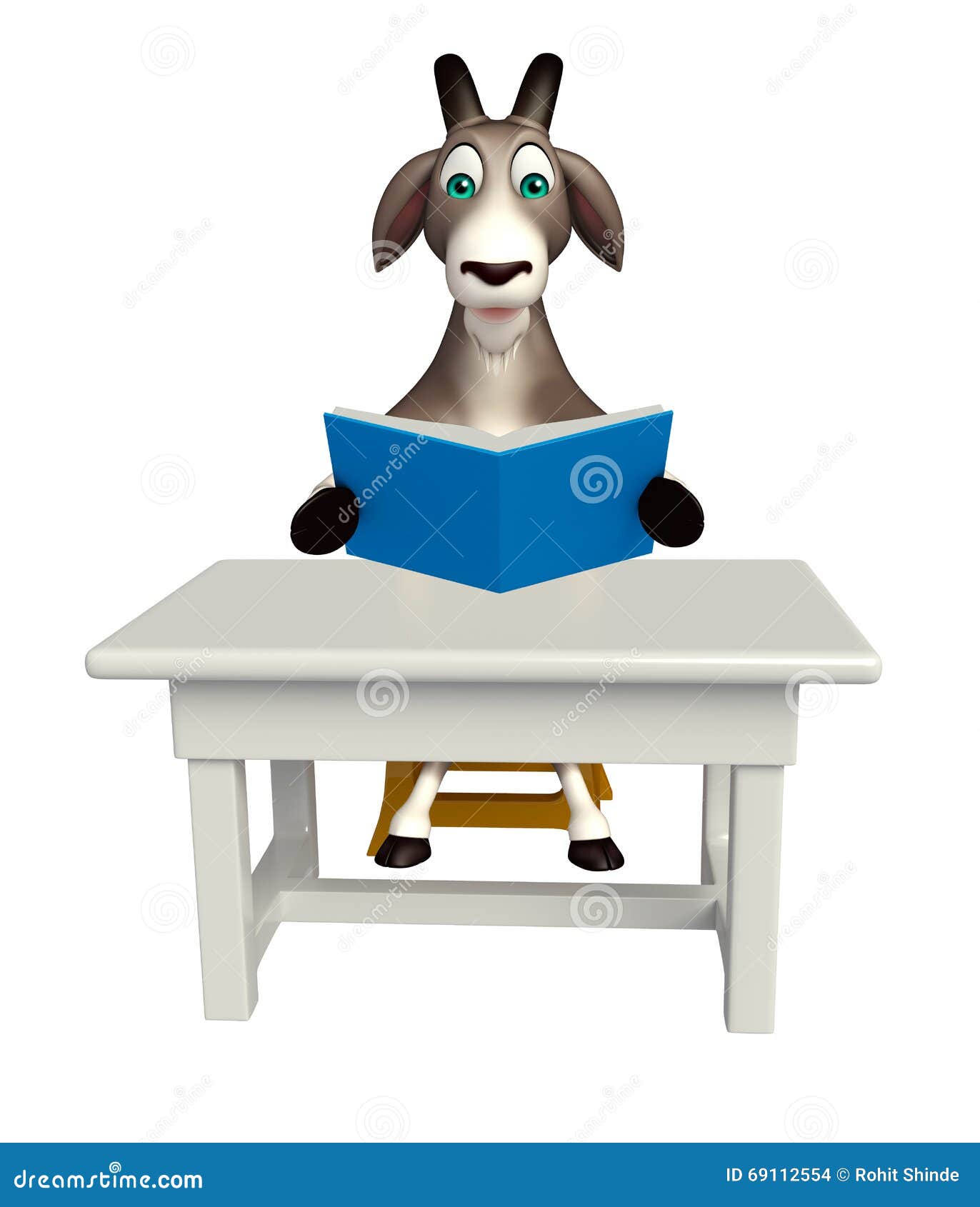 Goat Cartoon Character with Table and Chair Stock Illustration ...