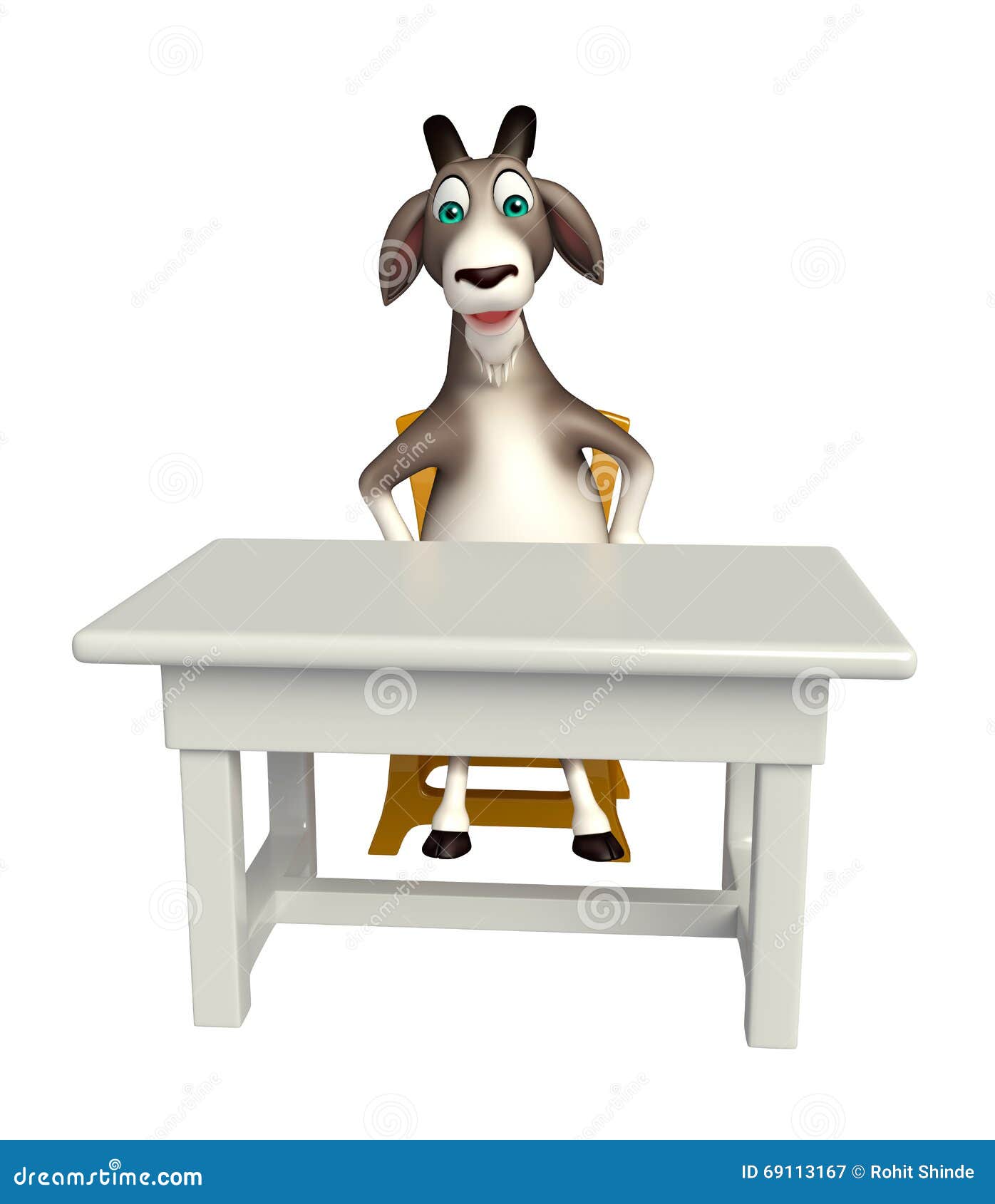 Goat Cartoon Character with Table and Chair Stock Illustration ...