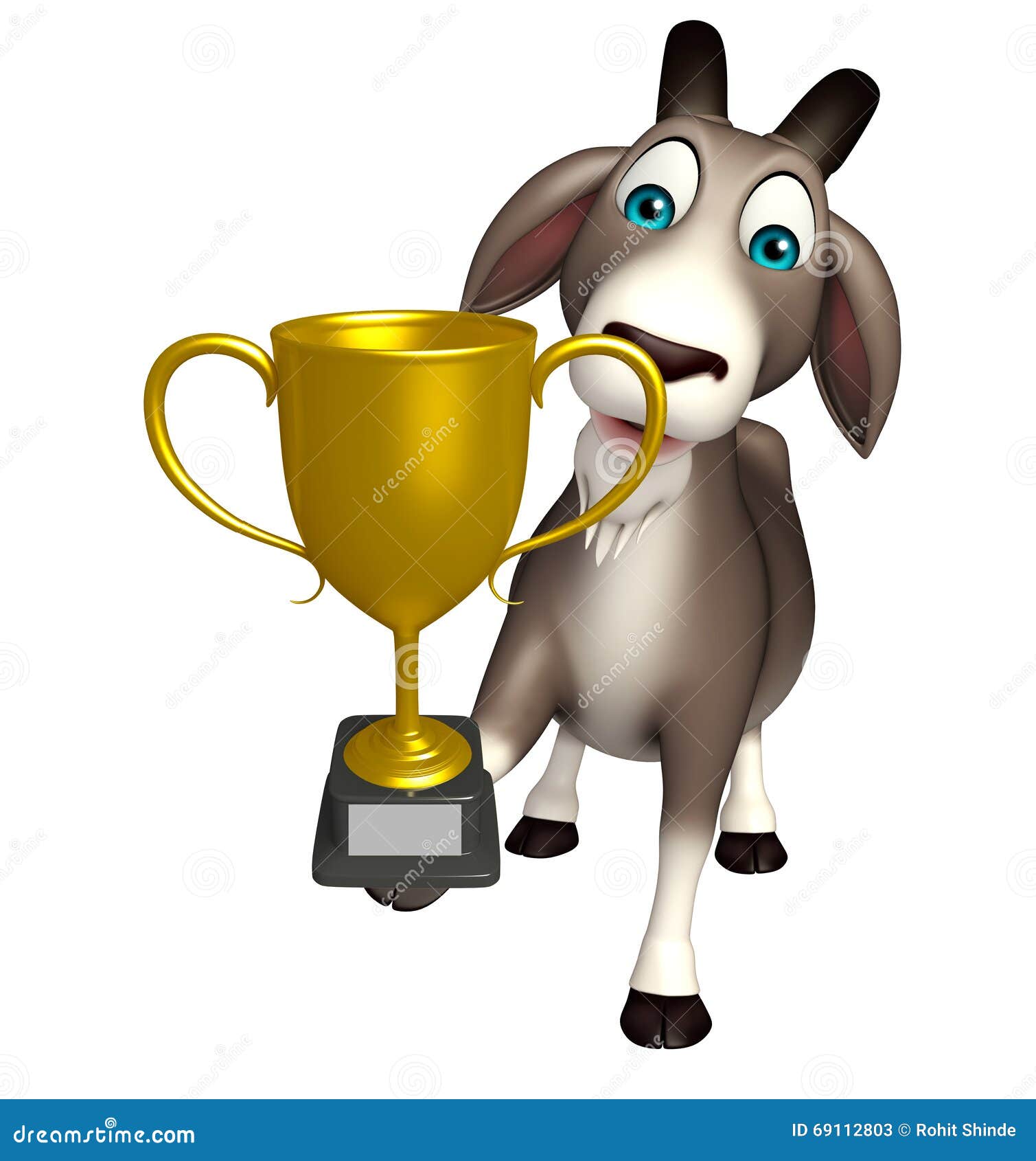 Goat Cartoon Character with Winning Cup Stock Illustration ...