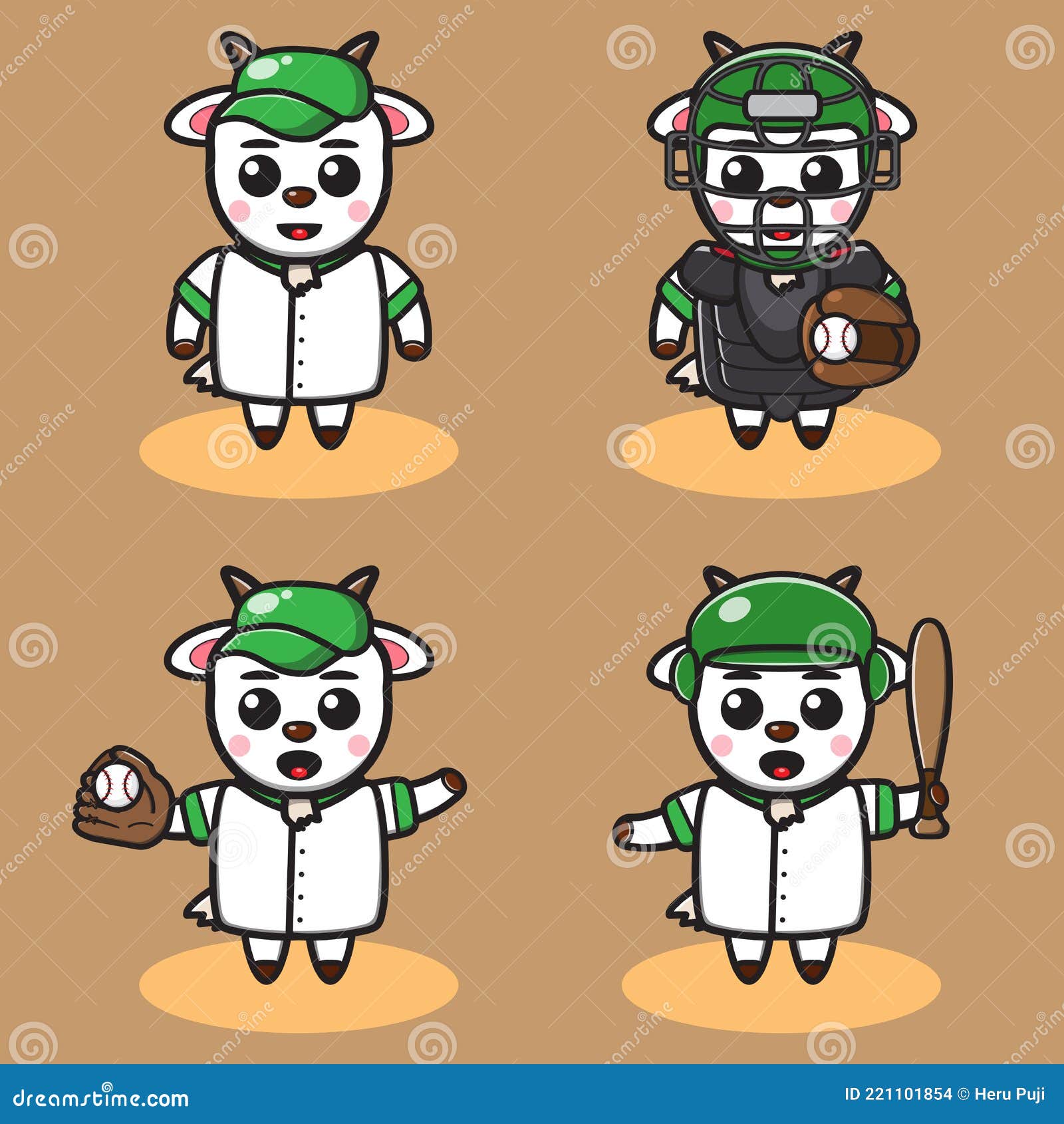 Vector Illustration of Cute Goat Baseball Cartoon Set. Stock Vector ...