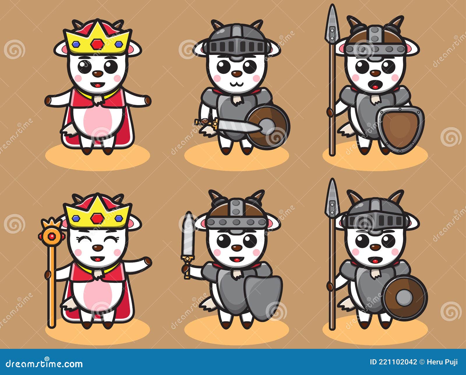 Vector Illustration of Cute Goat King and Knight Cartoon Set. Stock ...
