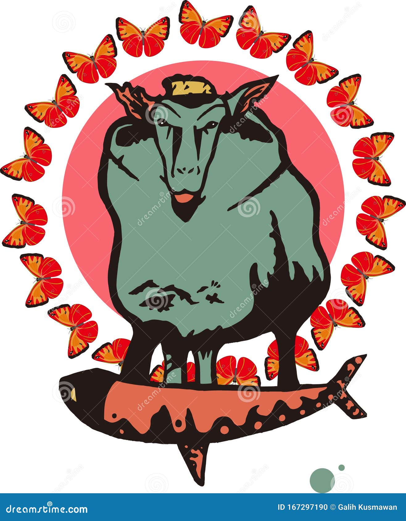 Beautiful Cartoon Illustration of Cute Blue Retro Coloured Goat in ...