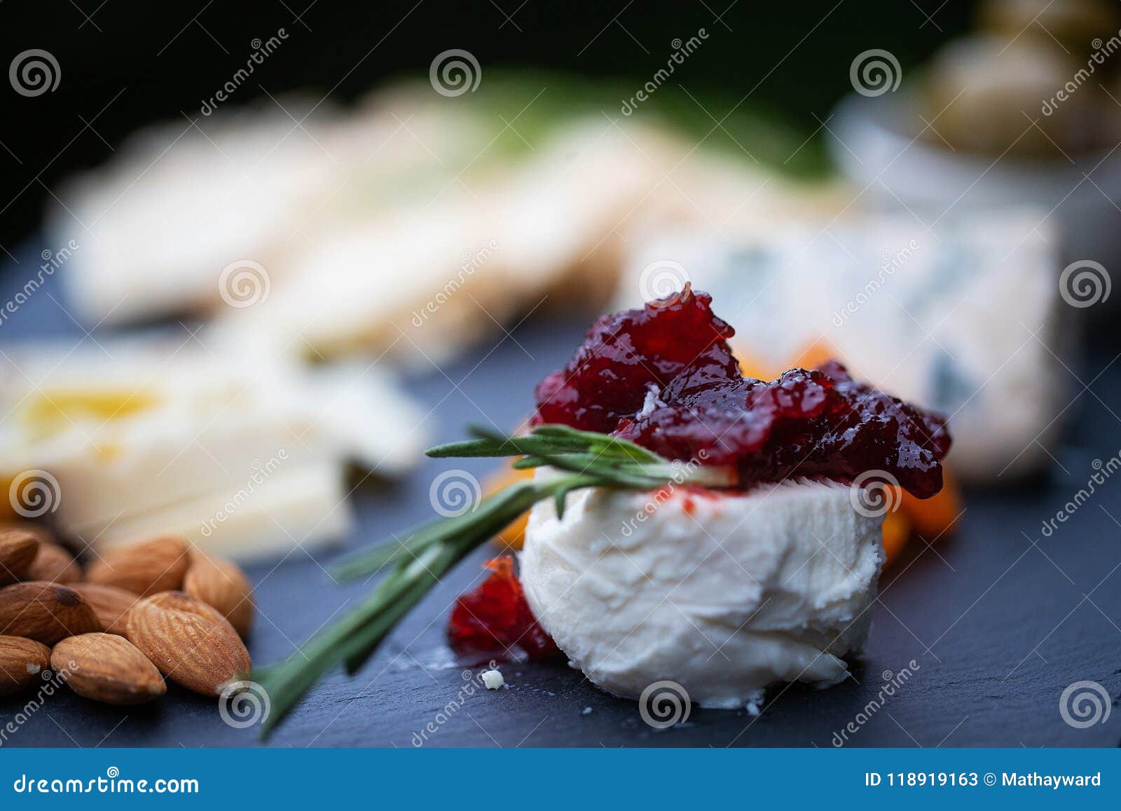 Goat Cheese, Cherry Compote and Rosemary Appetizer Stock Image - Image ...