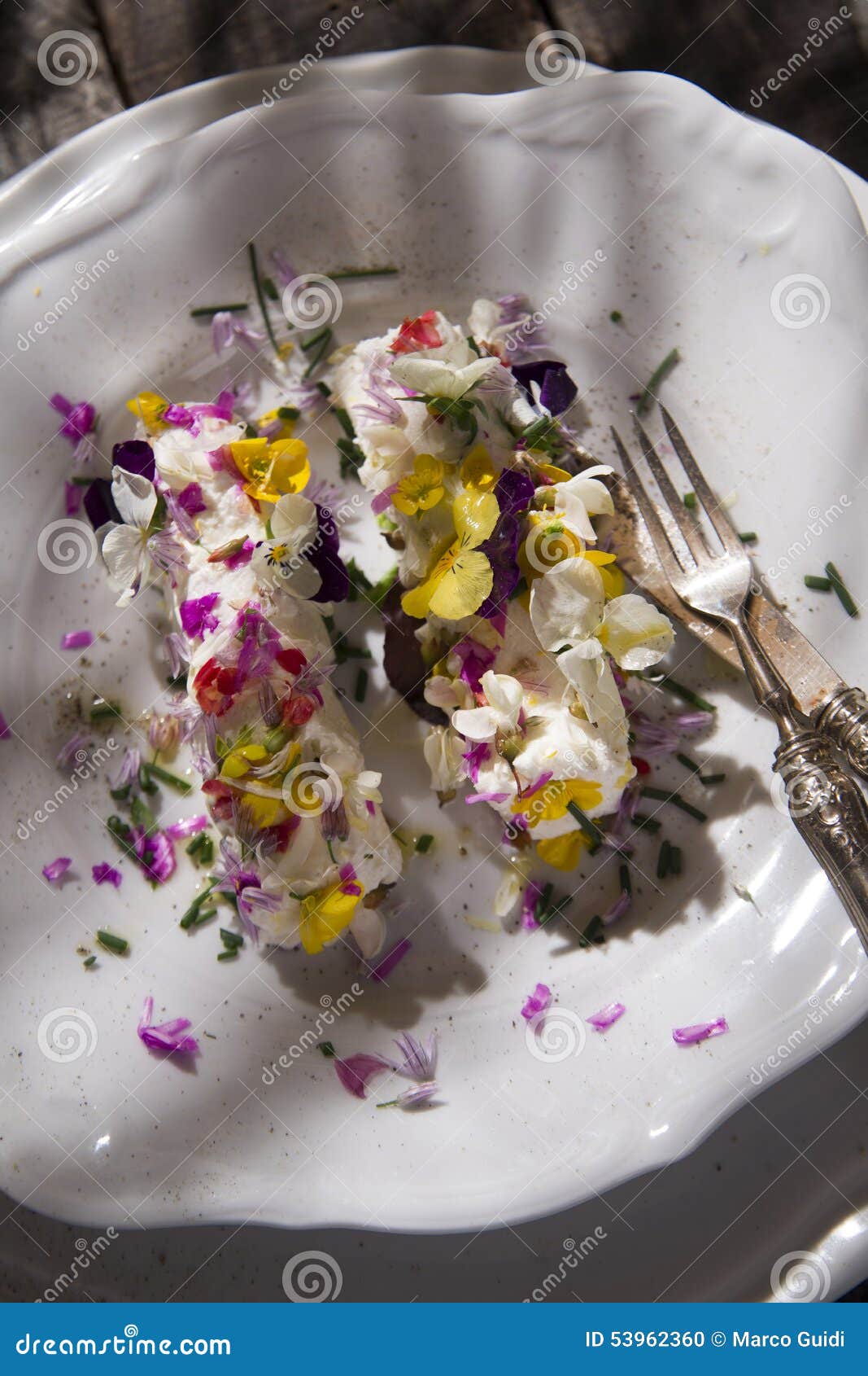 Goat Cheese with Edible Flowers Stock Photo - Image of organic, cheese ...