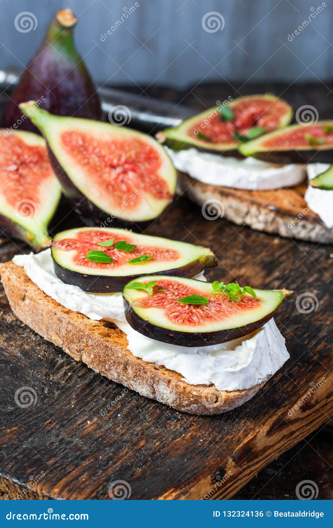 Goat Cheese and Figs on Toast Stock Photo - Image of fruit, baguette ...