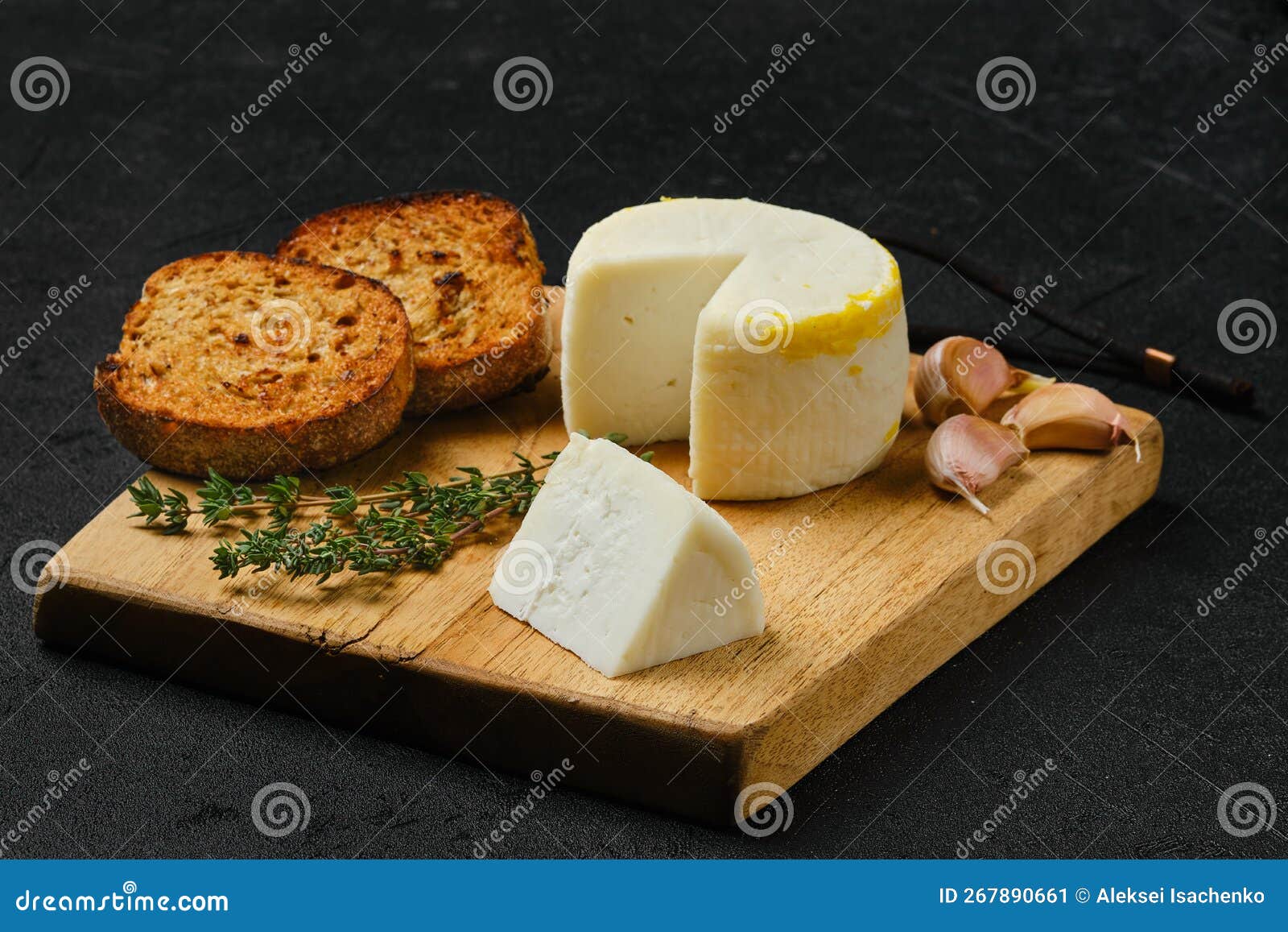 Goat Cheese Head with Toasted Garlic Bread Stock Image - Image of fresh ...