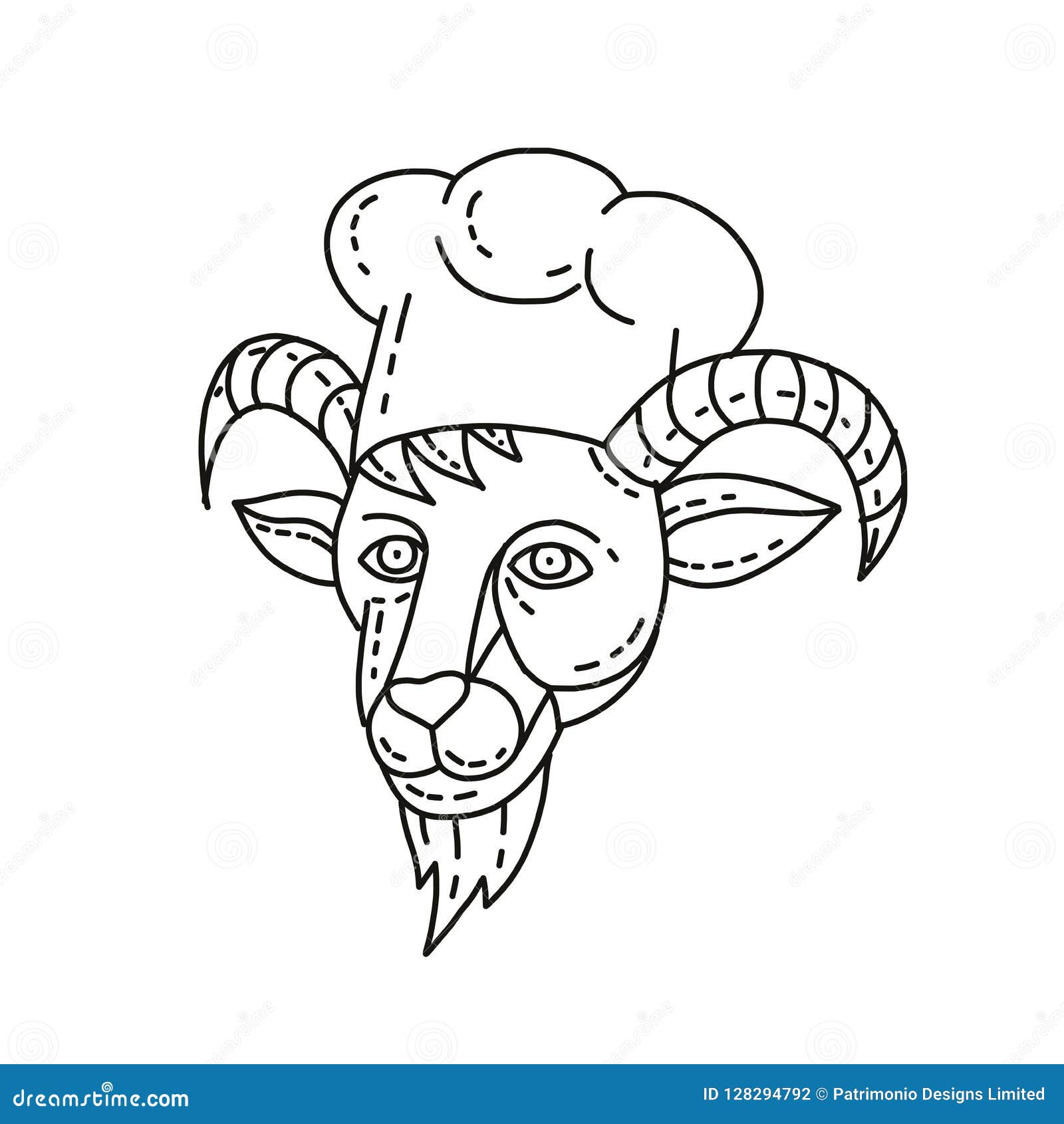The Goat Chef Cook Baker Mono Line Stock Vector - Illustration of look ...