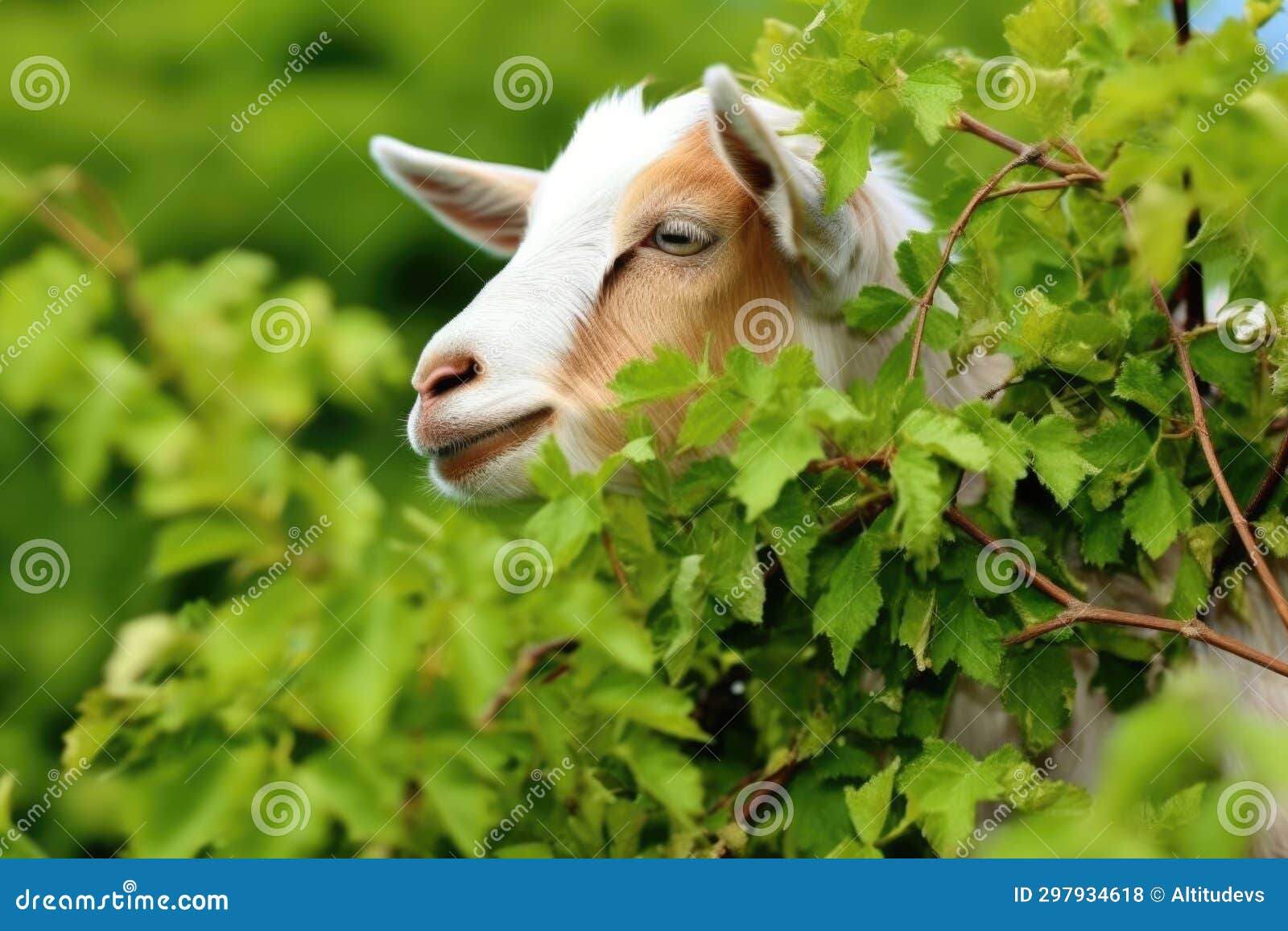 A Goat Chowing Down on a Shrub Stock Photo - Image of farm, goat: 297934618