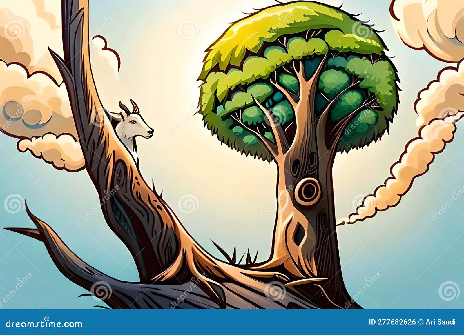 A Goat Climbing a Tree Many Leaves is Relaxing.Comic Style Generative ...