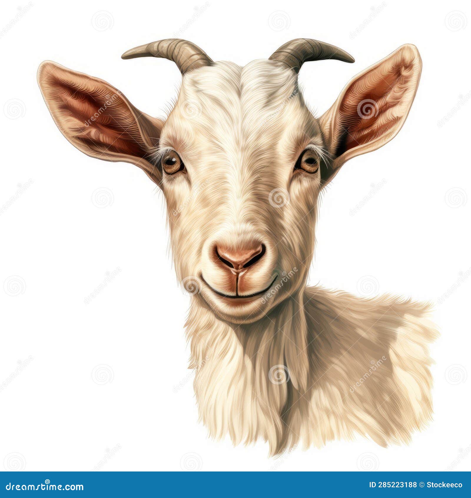 Goat Close-up: Flat Drawing with Front View on White Background Stock ...
