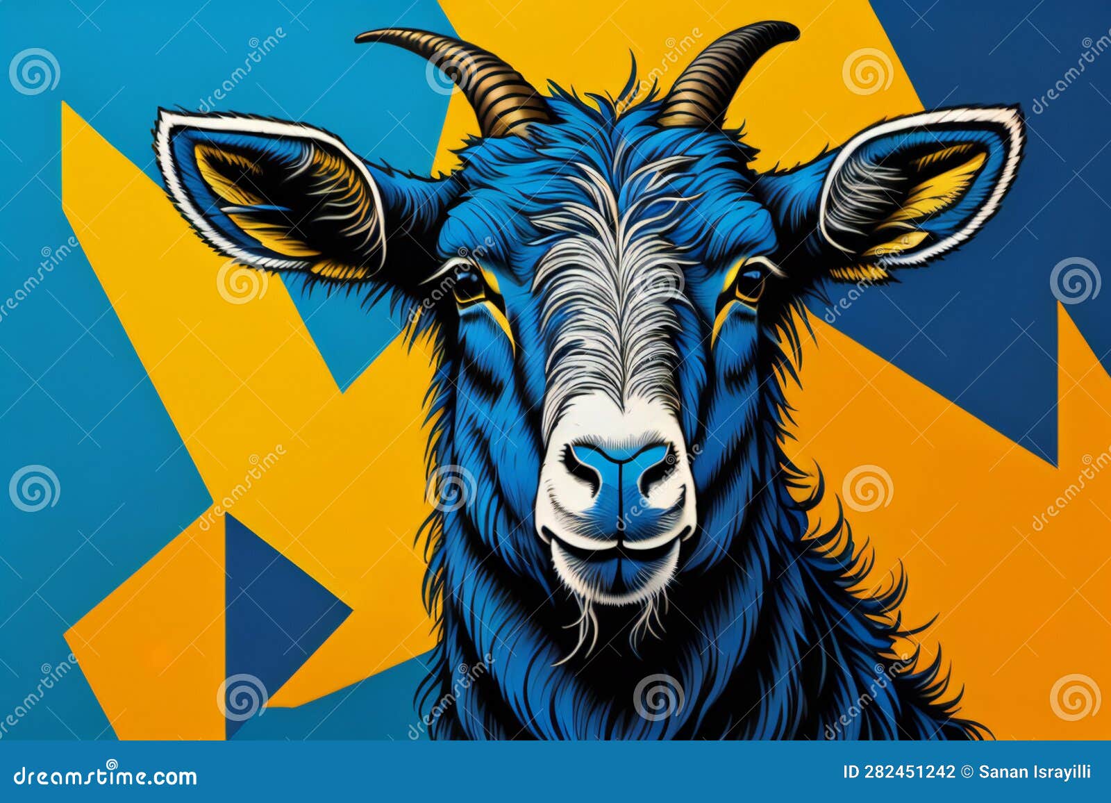 Goat Head. Blue Goat on a Blue Background. Goat Head Stock Illustration ...