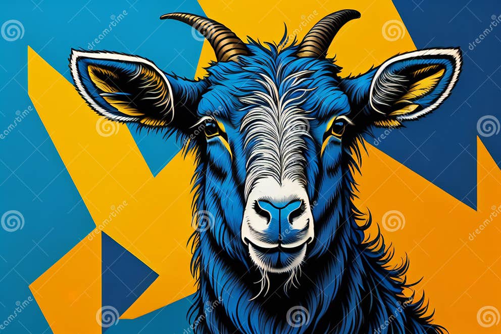 Goat Head. Blue Goat on a Blue Background. Goat Head Stock Illustration ...