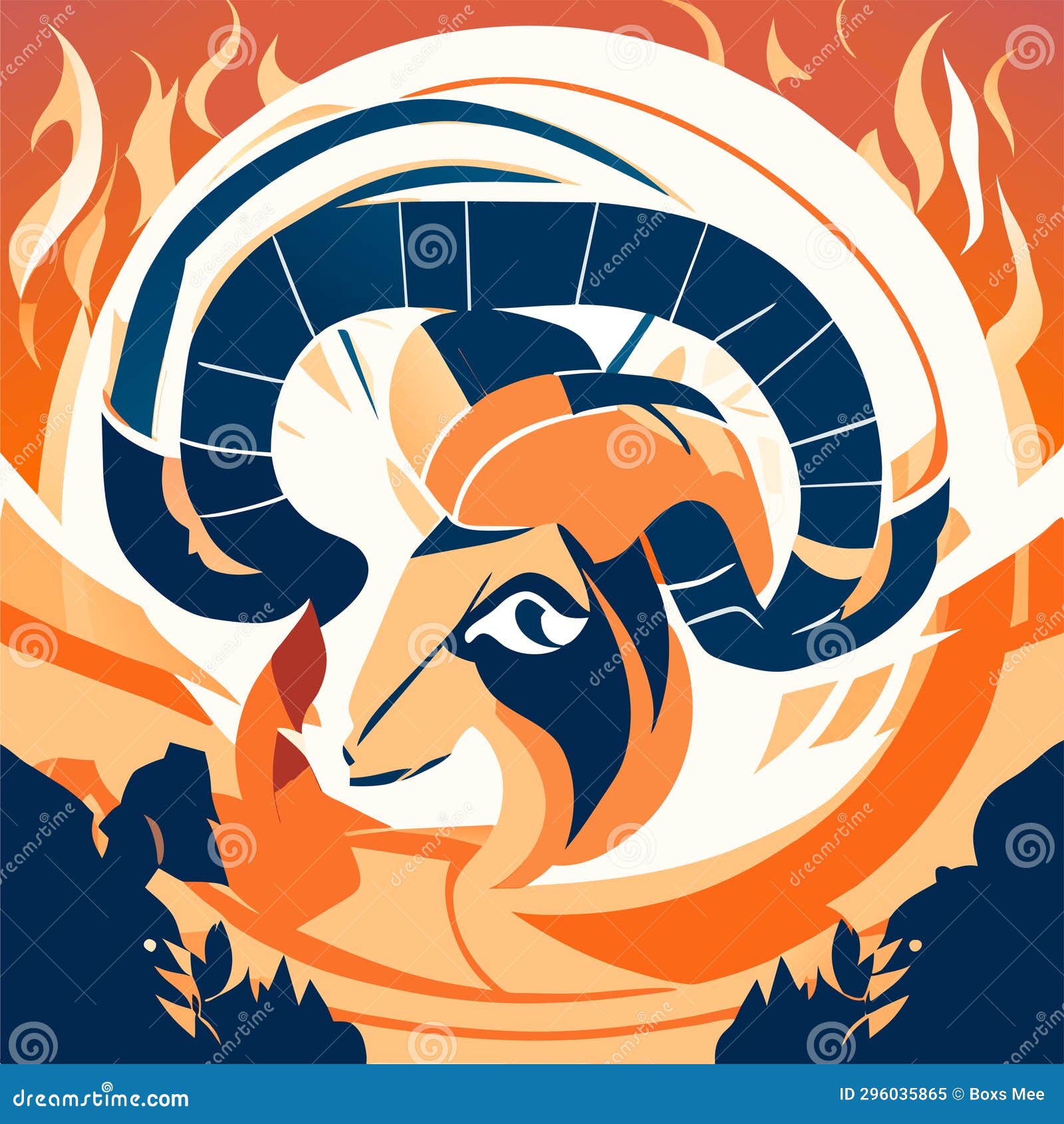 Goat Head on Fire Background. Vector Illustration in Retro Style Stock ...